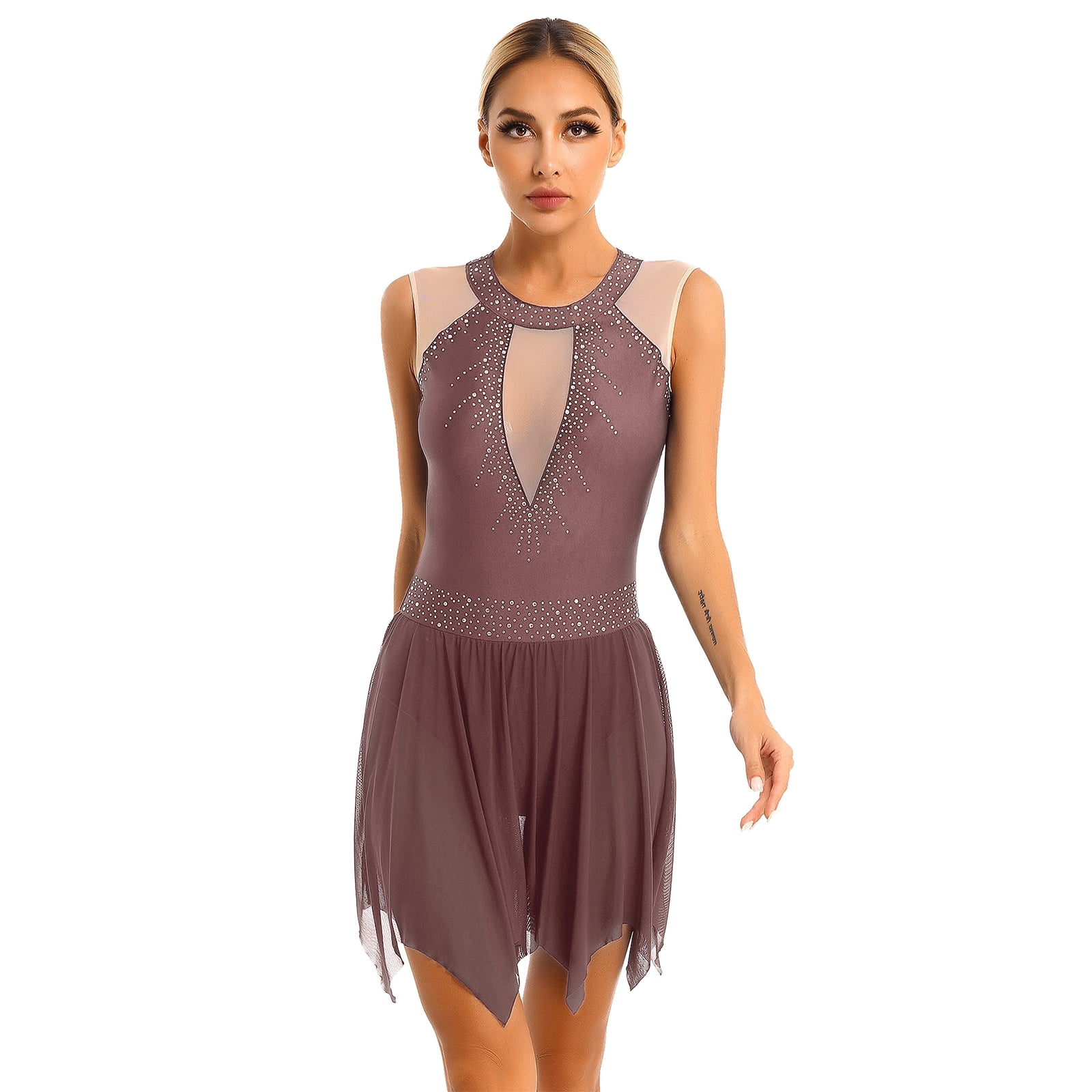 YONGHS Women Sequins High Low Mesh Tulle Ballet Dance Dress Lyrical ...