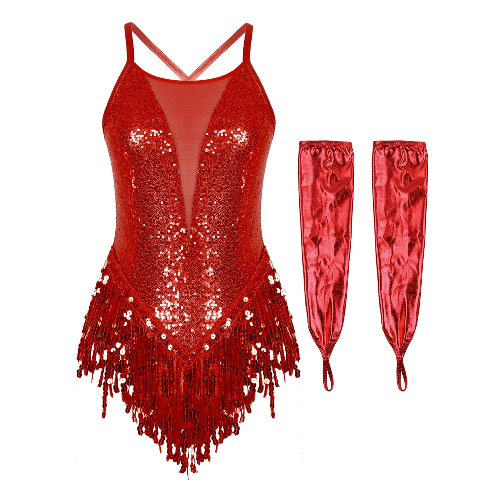 YONGHS Women Sequins Tassel 1920s Cocktail Party Dress Rumba Tango ...