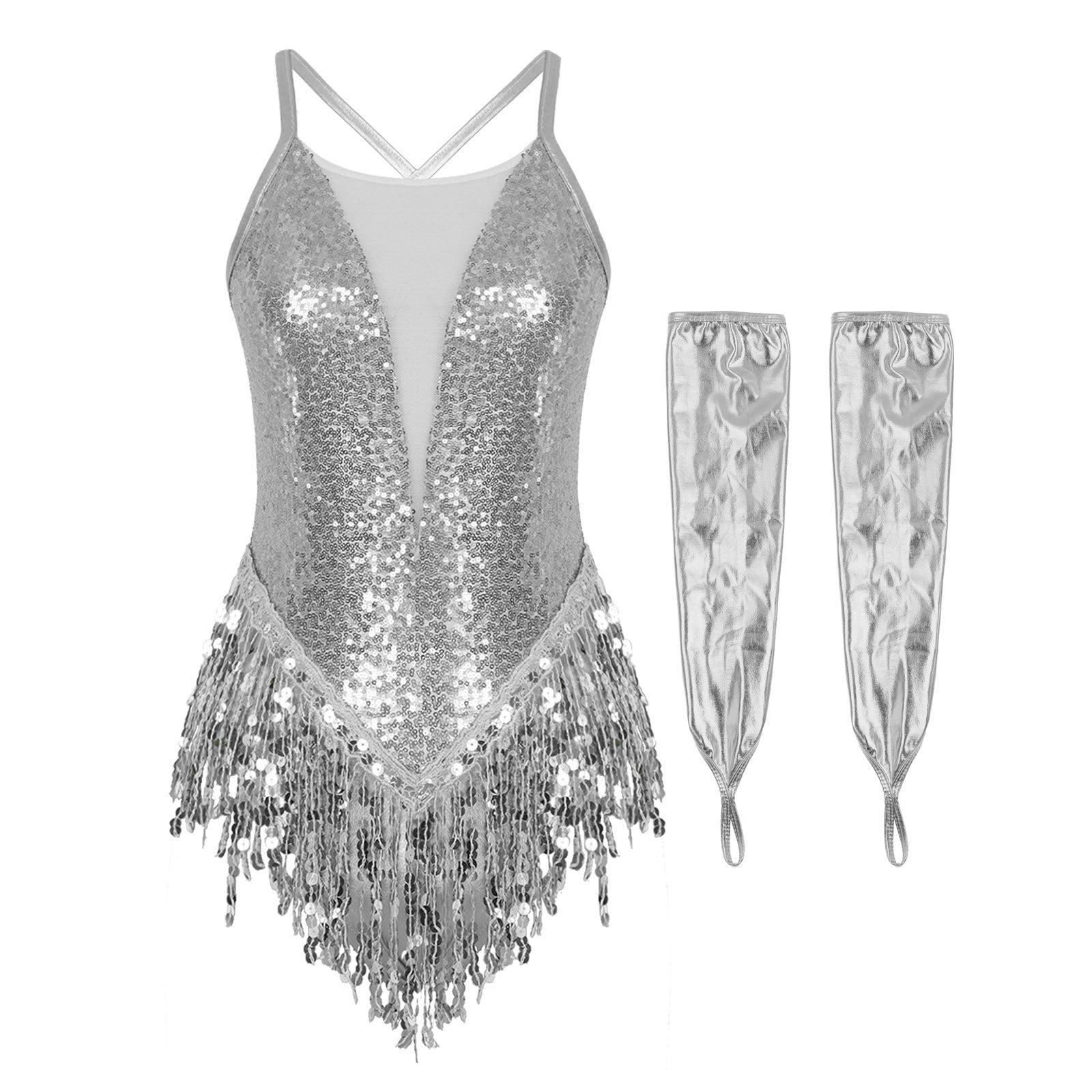 YONGHS Women Sequins Tassel 1920s Cocktail Party Dress Rumba Tango ...