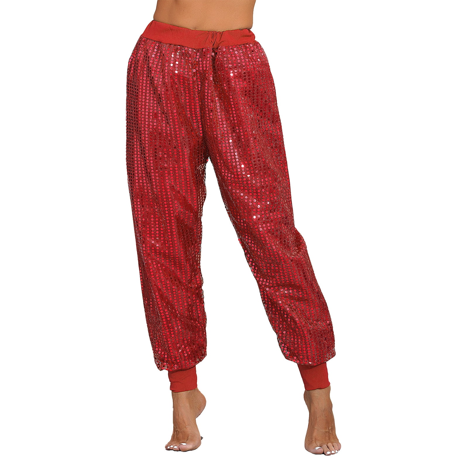 YONGHS Women Shiny Sequins Harem Pants Baggy Hippie Trousers Jazz Hip ...