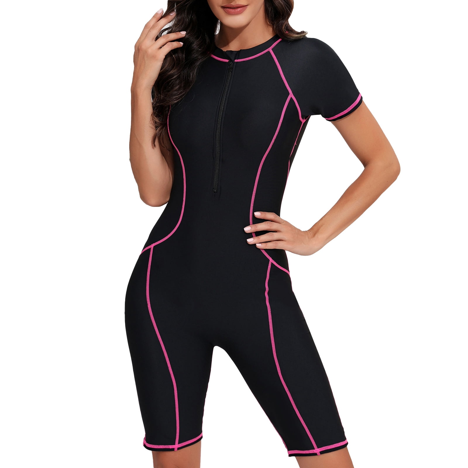 YONGHS Women Zip Up One Piece Rashguard Shirts Bodysuit Surfing Diving ...