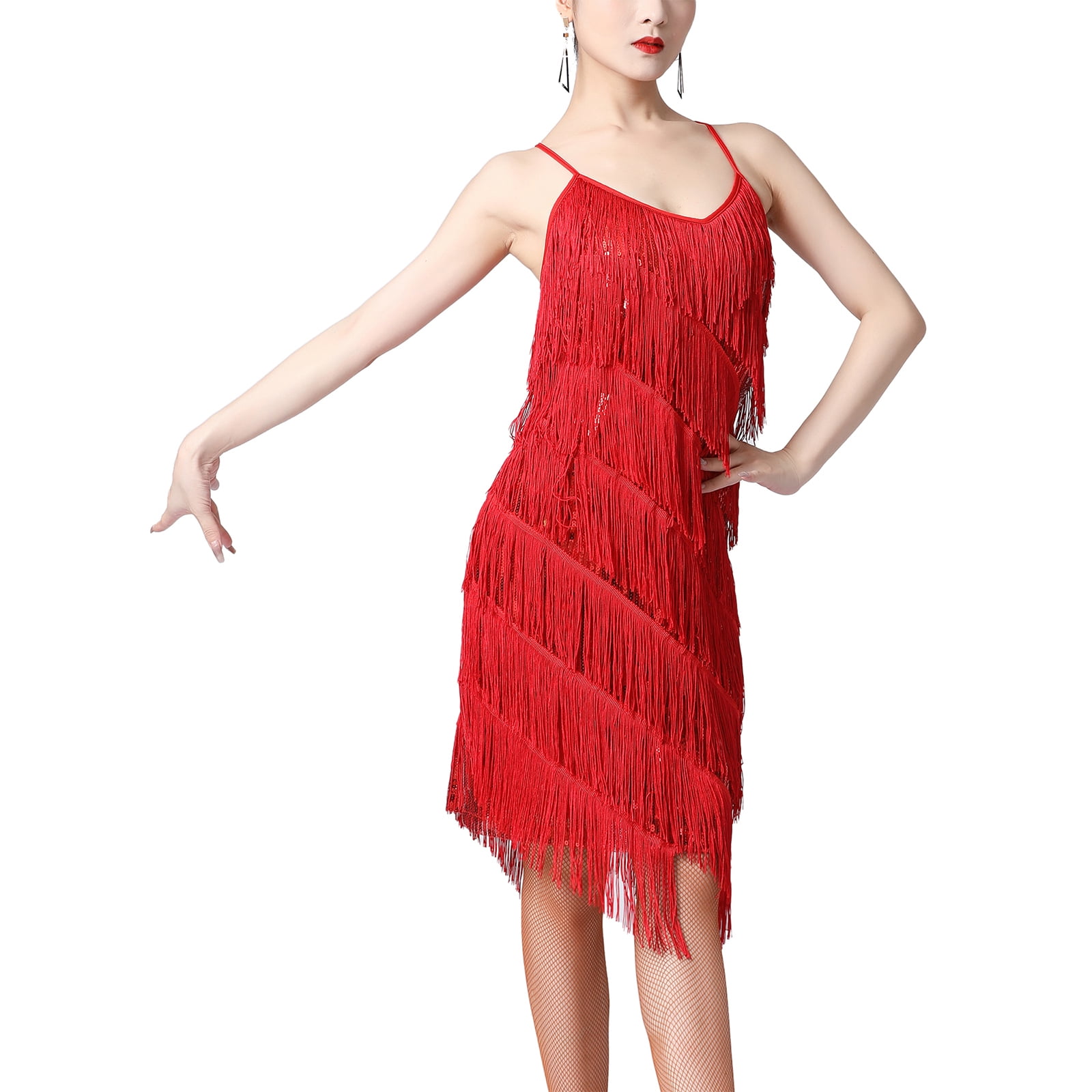 YONGHS Women's 1920s Vintage Fringed Dress Spaghetti Straps Tassel ...
