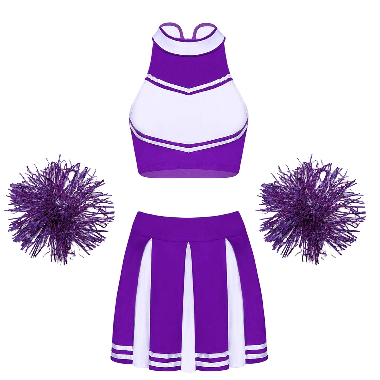 YONGHS Women's Cheerleading Uniform Outfit Schoolgirls Crop Top with ...