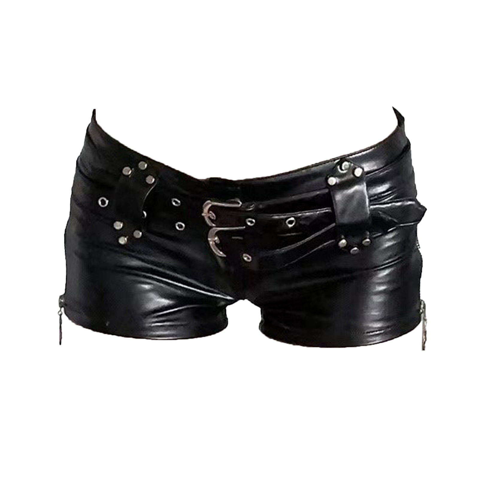YONGHS Women's Glossy Faux Leather Booty Shorts Low Rise Slim Hot Pants ...