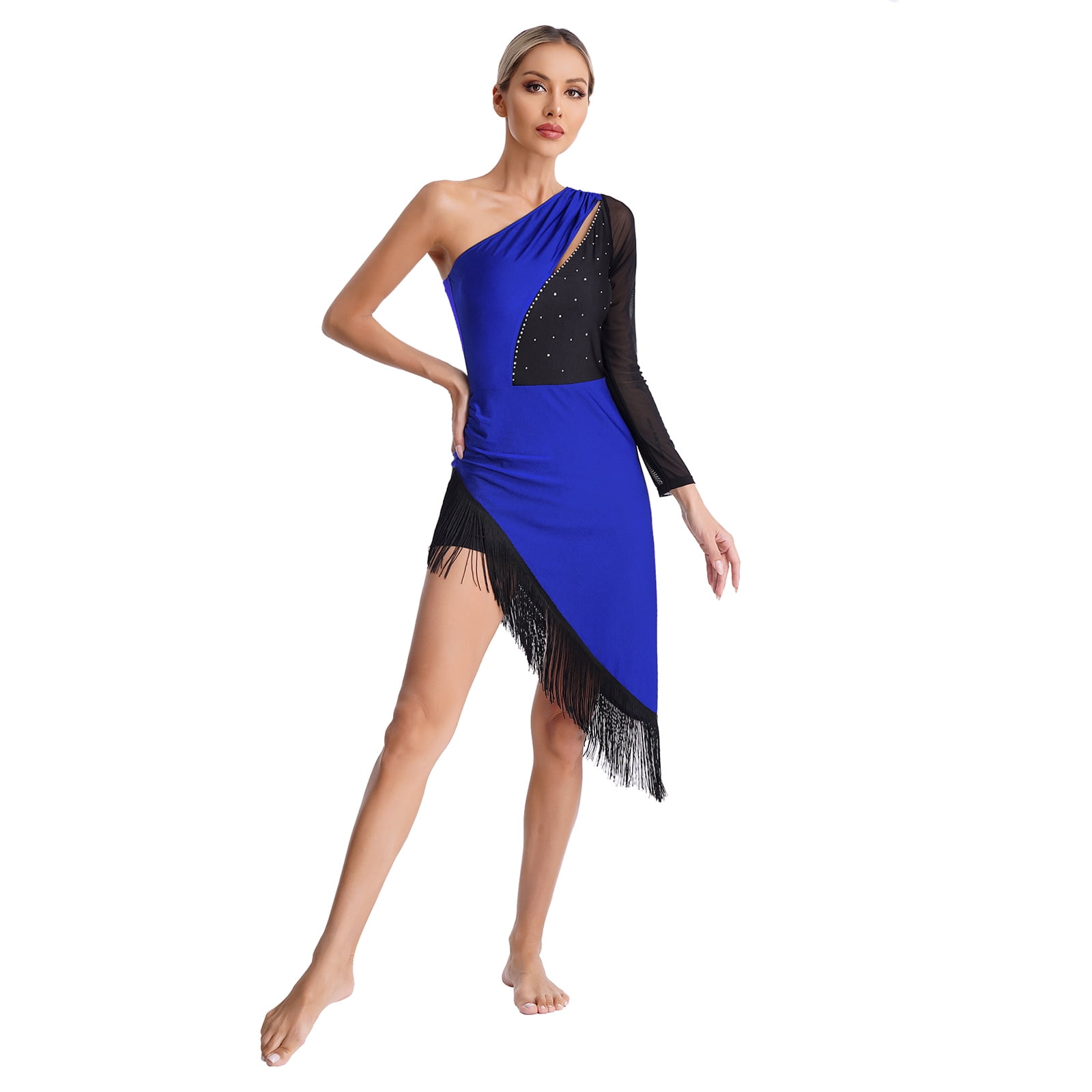 YONGHS Women's Latin Dance Costume Asymmetrical Skirted Leotard Modern ...