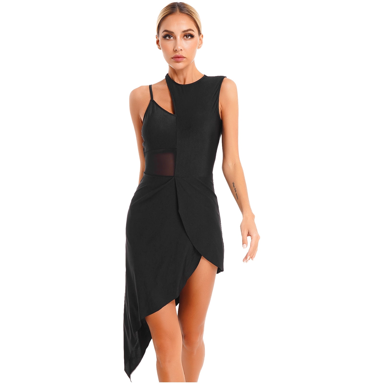YONGHS Women's Latin Salsa Lyrical Dance Dress Sheer Mesh Patchwork ...