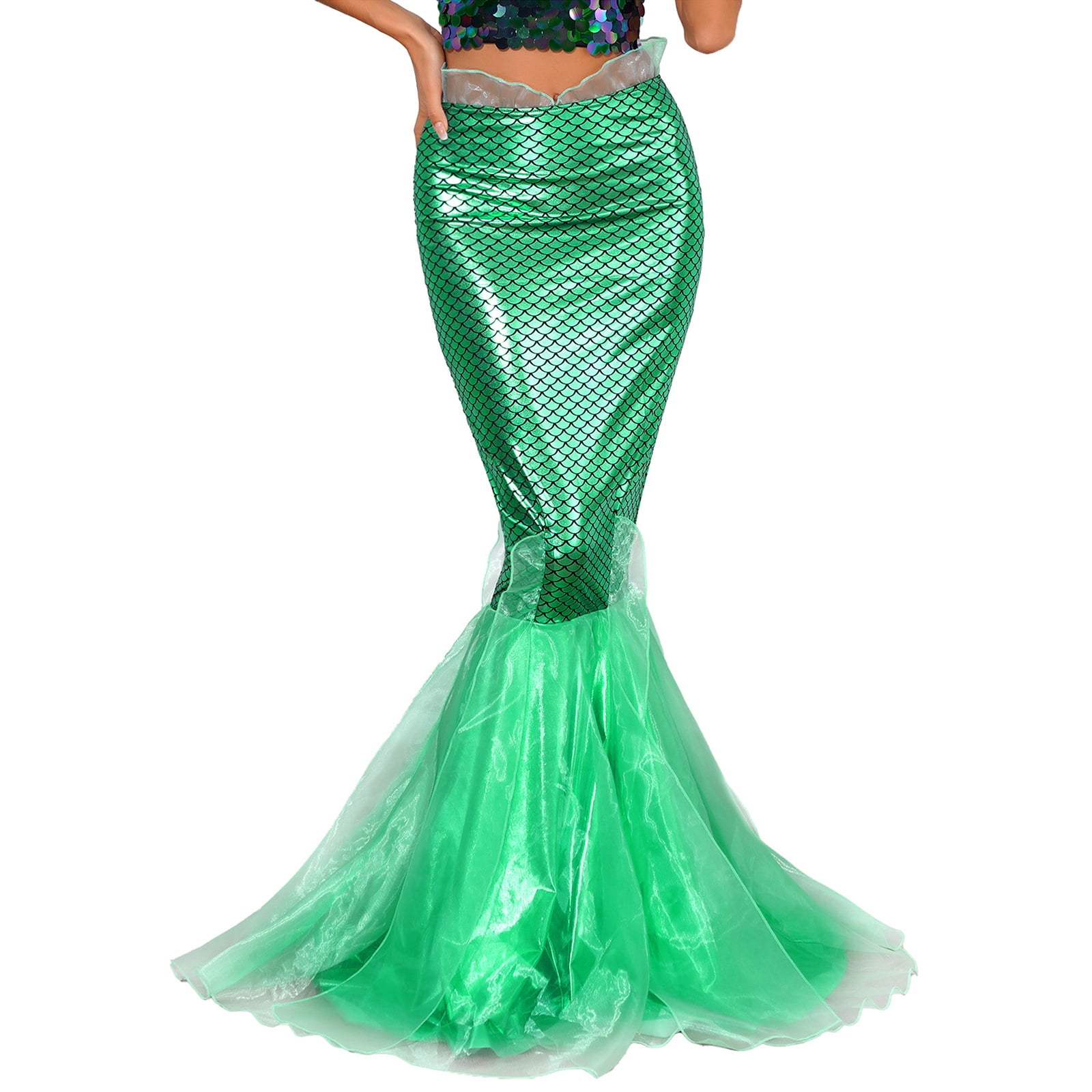 YONGHS Women's Mermaid Fishtail Fish Scale Skirt Shiny High Waist ...