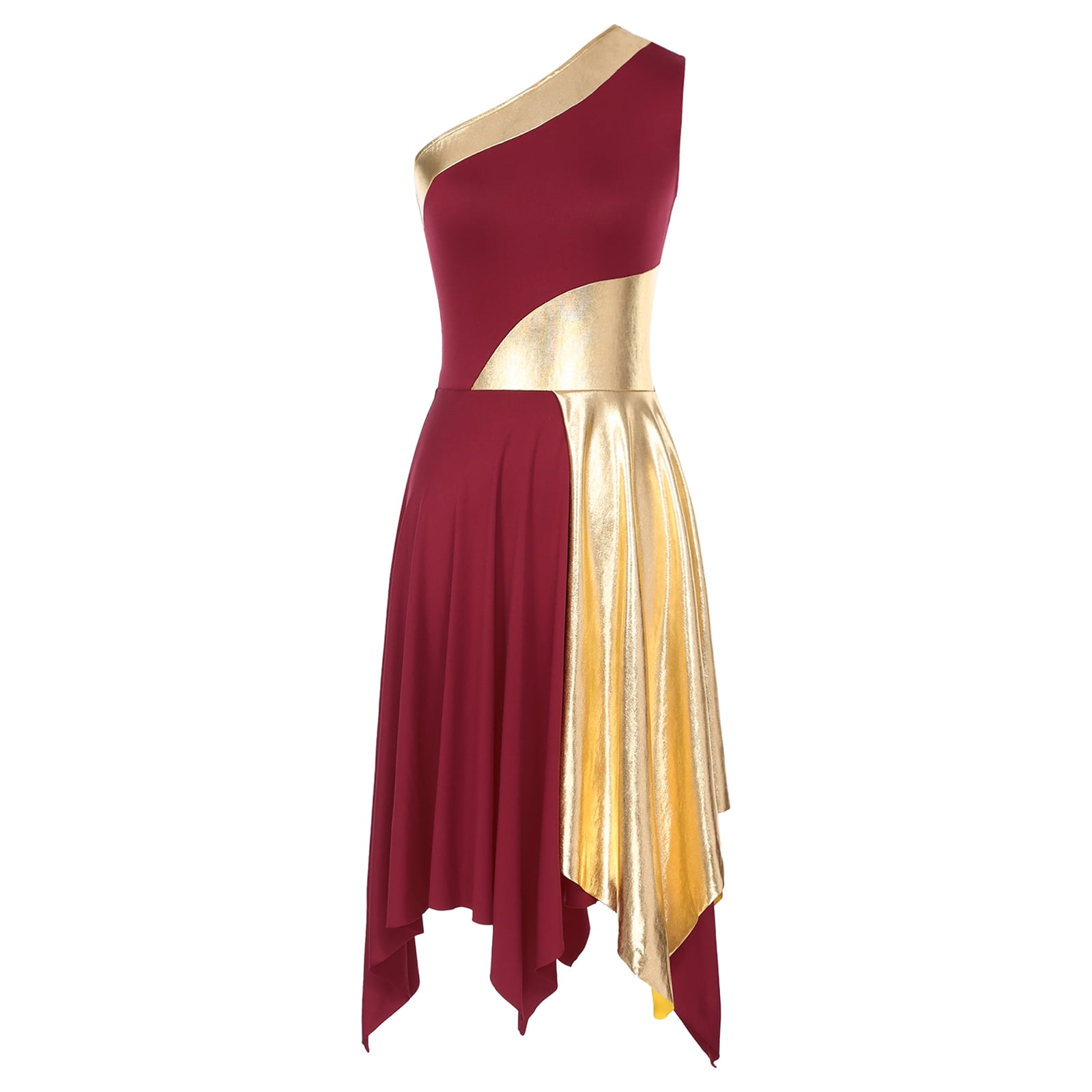 YONGHS Women's Metallic Color Block Praise Lyrical Dance Dress ...