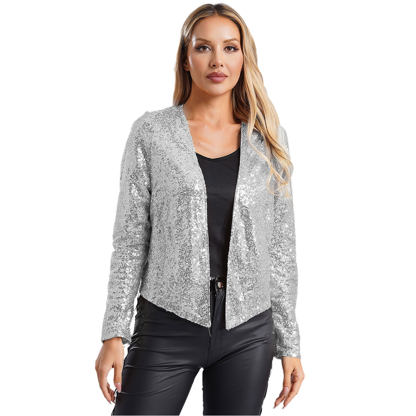YONGHS Women's Sequin Blazer Long Sleeve Open Front Sparkle Jacket ...