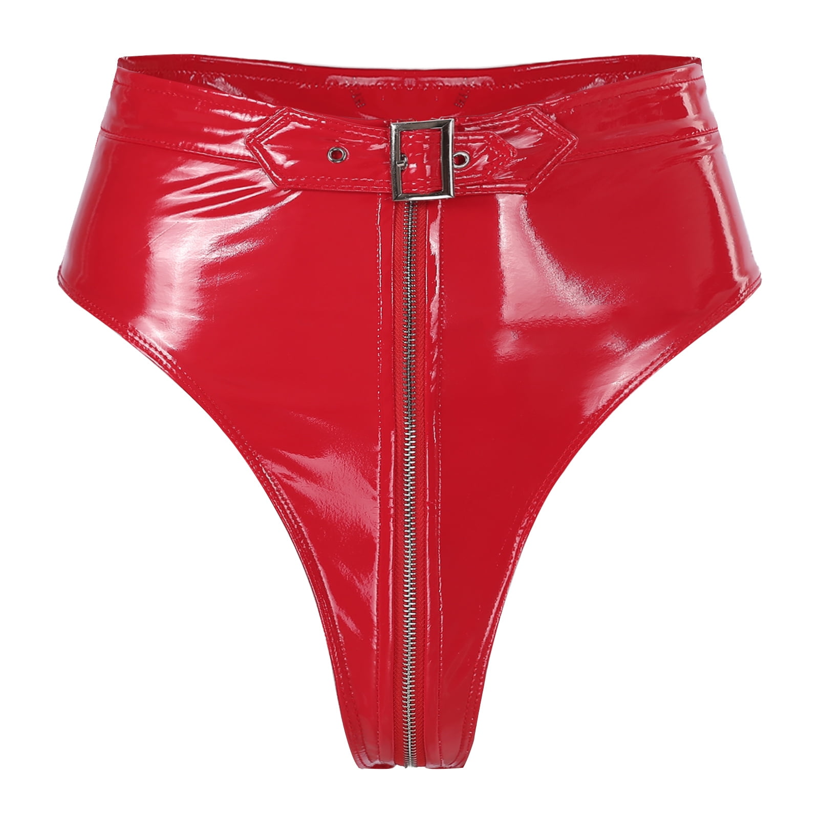 YONGHS Women's Shiny Leather Booty Shorts Zipper Belted High Waist ...