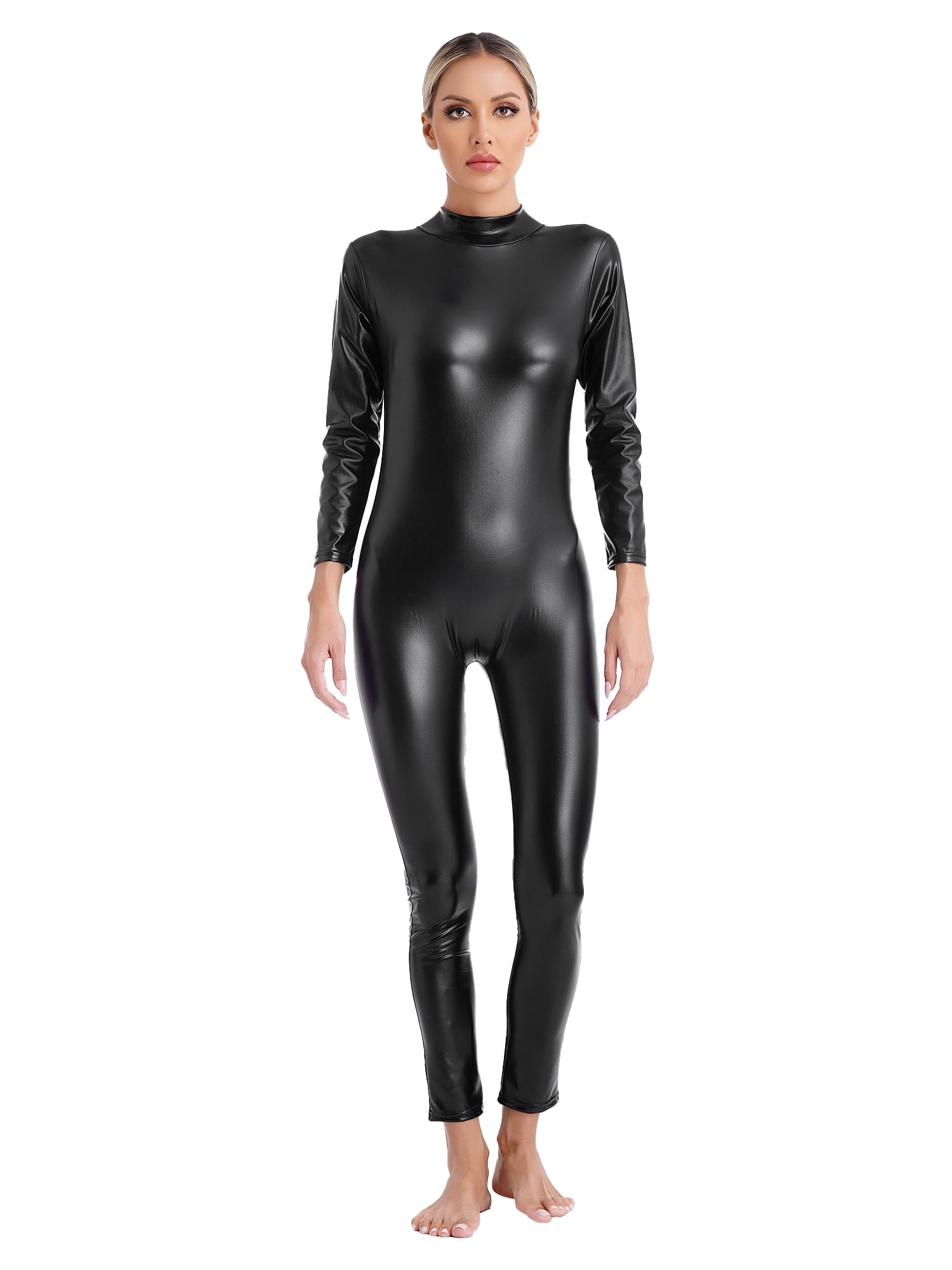 YONGHS Women's Shiny Metallic Full Length Bodysuit Unitard Gymnastics ...