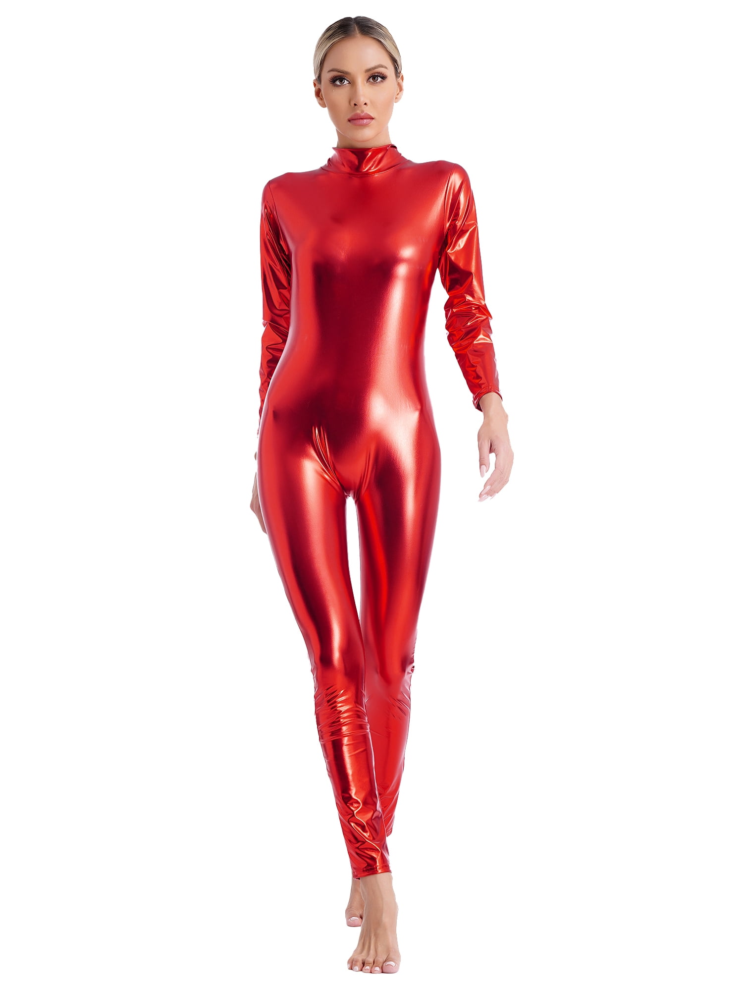 YONGHS Women's Shiny Metallic Full Length Bodysuit Unitard Gymnastics ...
