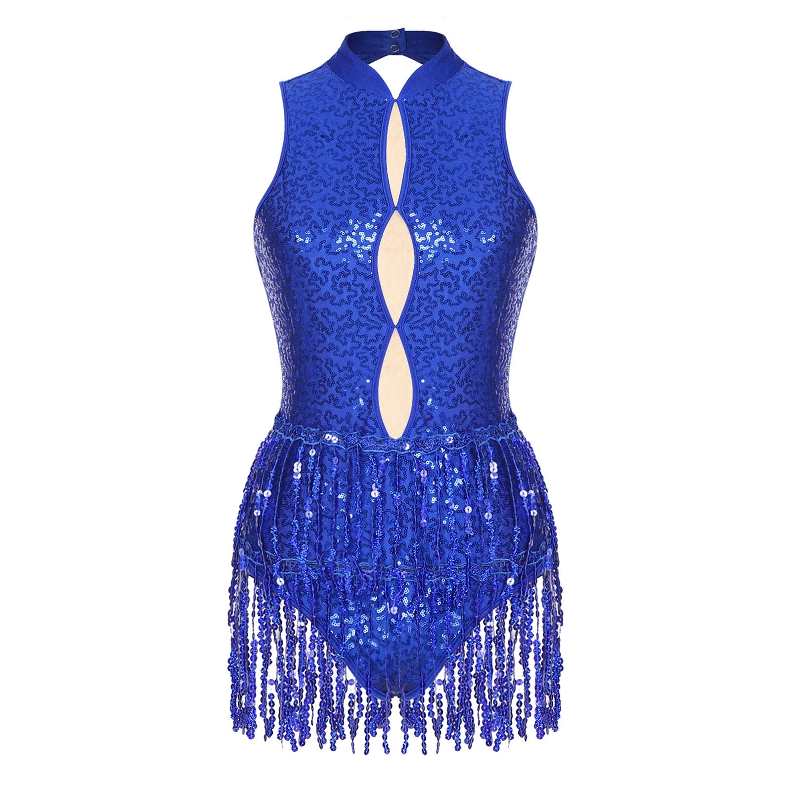YONGHS Women's Sparkly Sequin Tassel Leotard Bodysuit Latin Samba ...