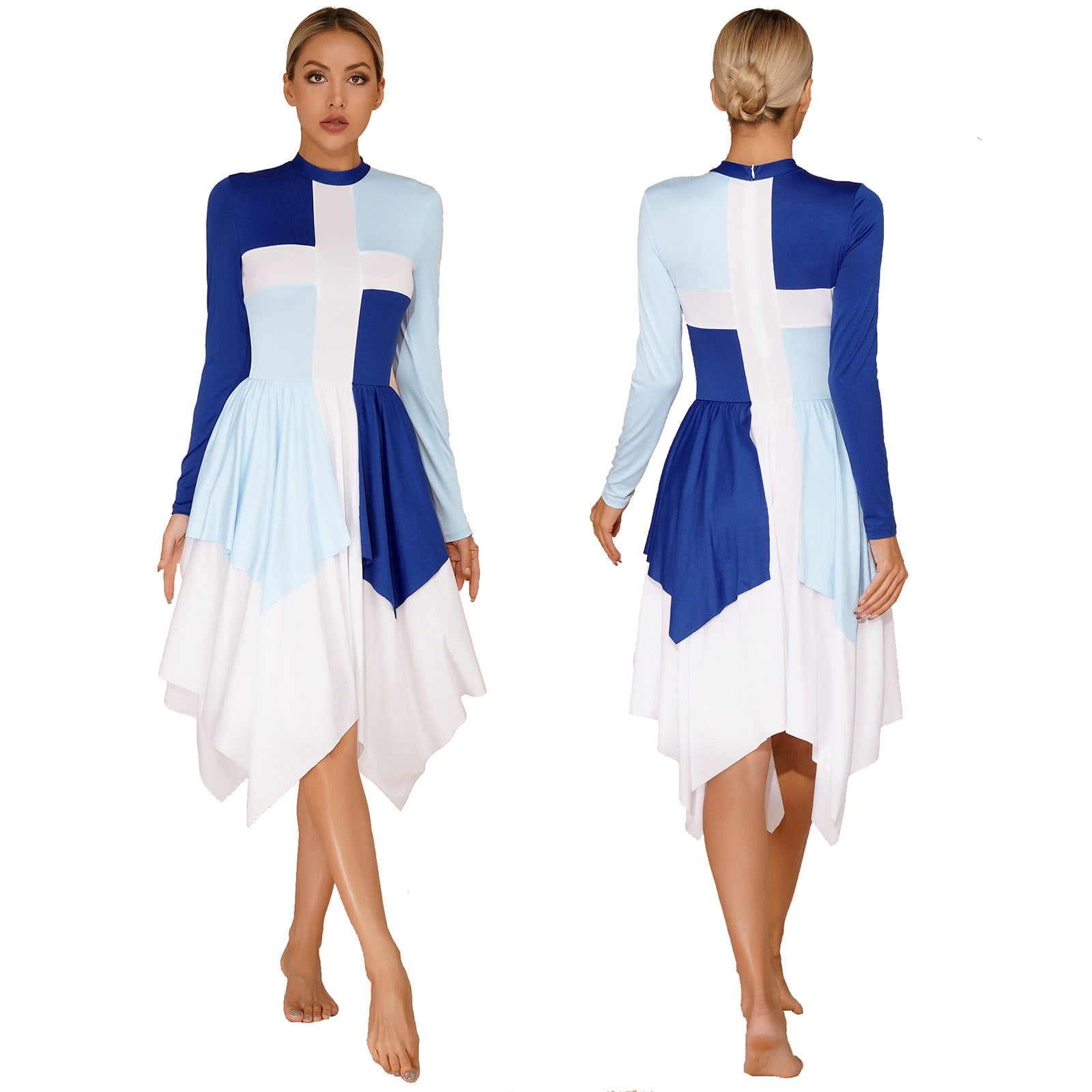 YONGHS Womens Color Patchwork Long Sleeve Praise Worship Dance Dress ...