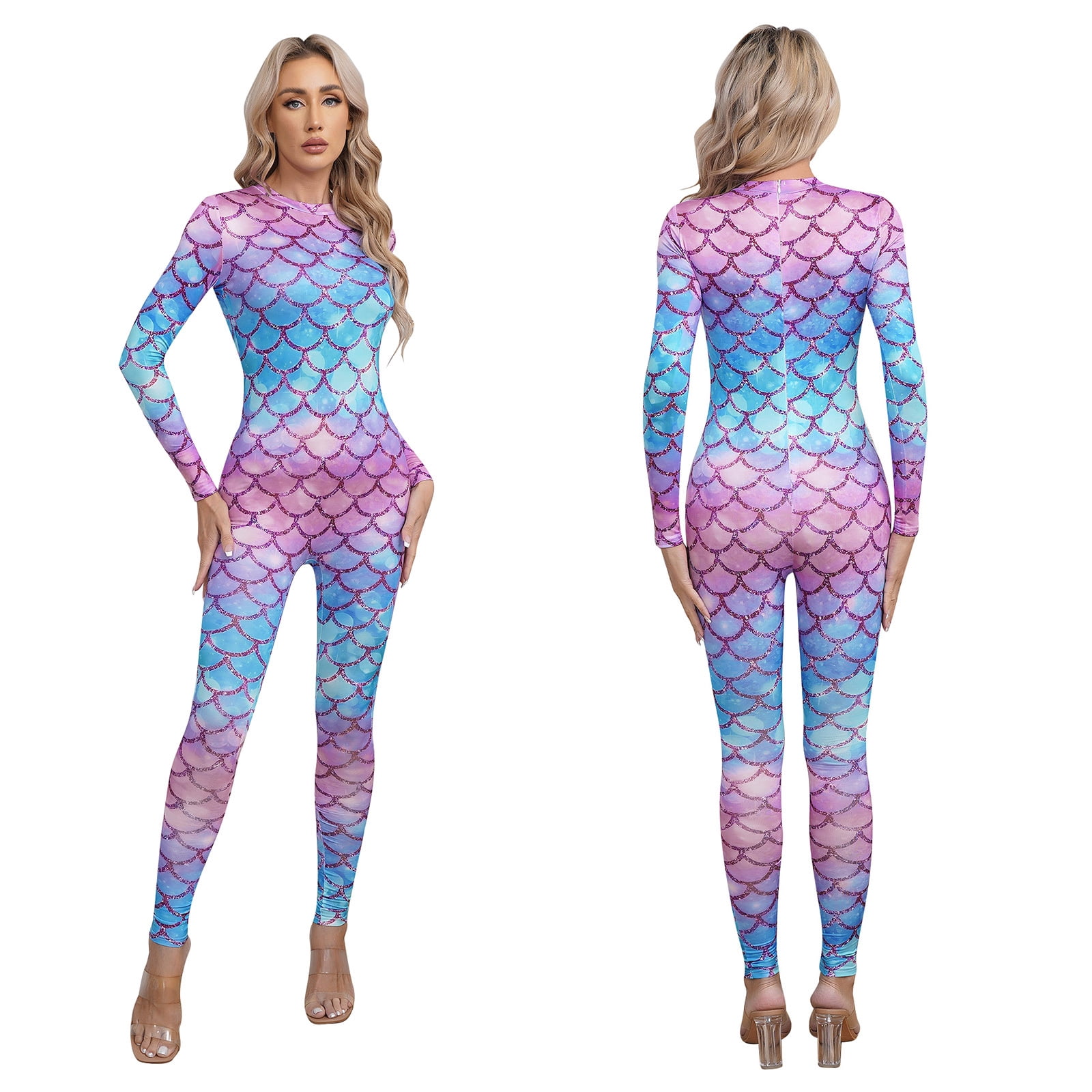 YONGHS Womens Mermaid Costume 3D Printing Mermaid Scales Long Sleeves ...