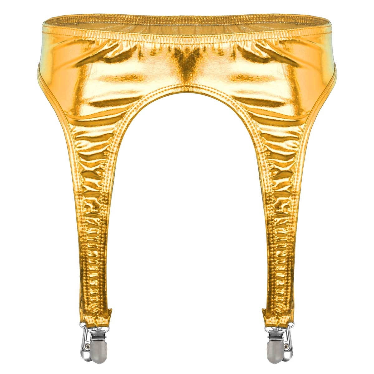 Yonghs Womens Shiny Garter Belt 4 Straps Metal Duck Mouth Clips