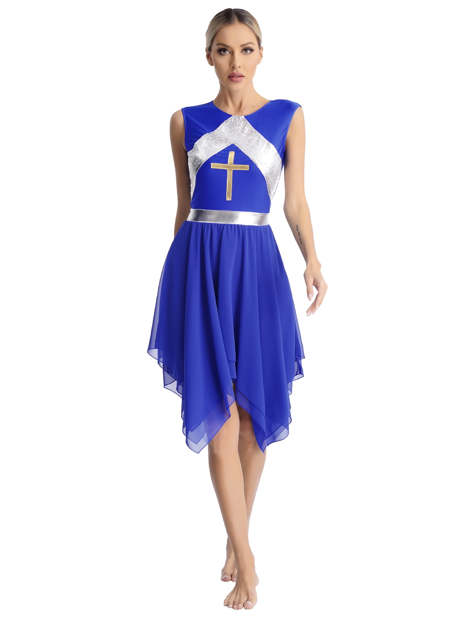 YONGHS Womens Sleeveless Praise Dance Overlay Worship Dance Dress ...