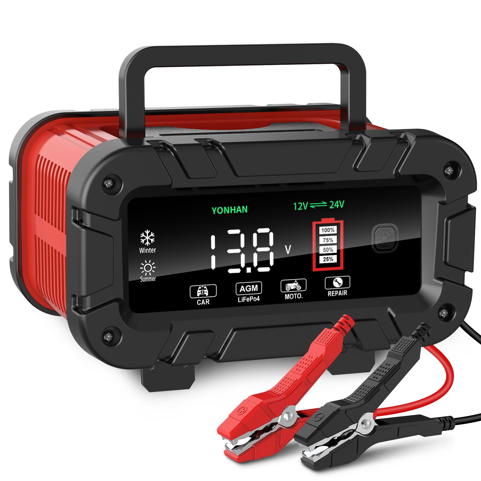 YONHAN Battery Charger 0-10 Amp, Upgraded 12V/24V LiFePO4 Lead Acid Car ...