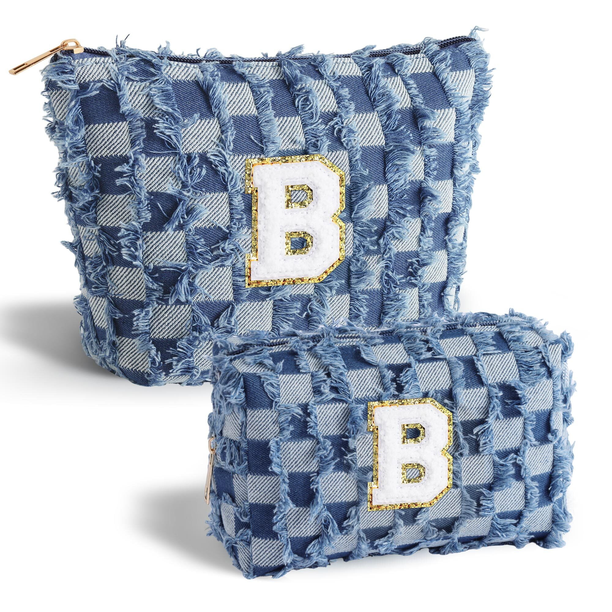 YOOLIFE Checkered Makeup Bag Initial Cosmetic Bags for Women, Small ...