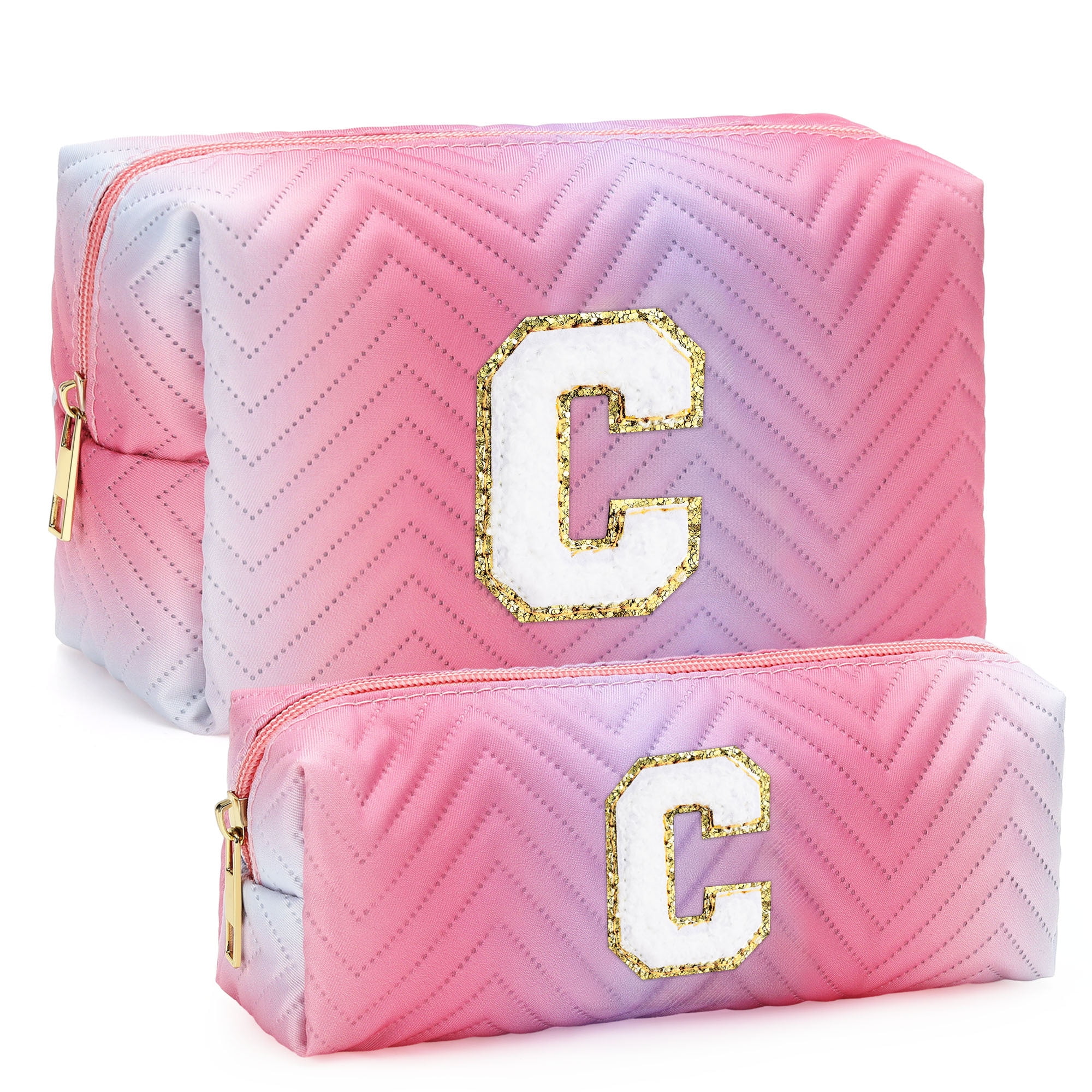 YOOLIFE Cute Makeup Bag for Women Girls, Personalized Initial Pink ...