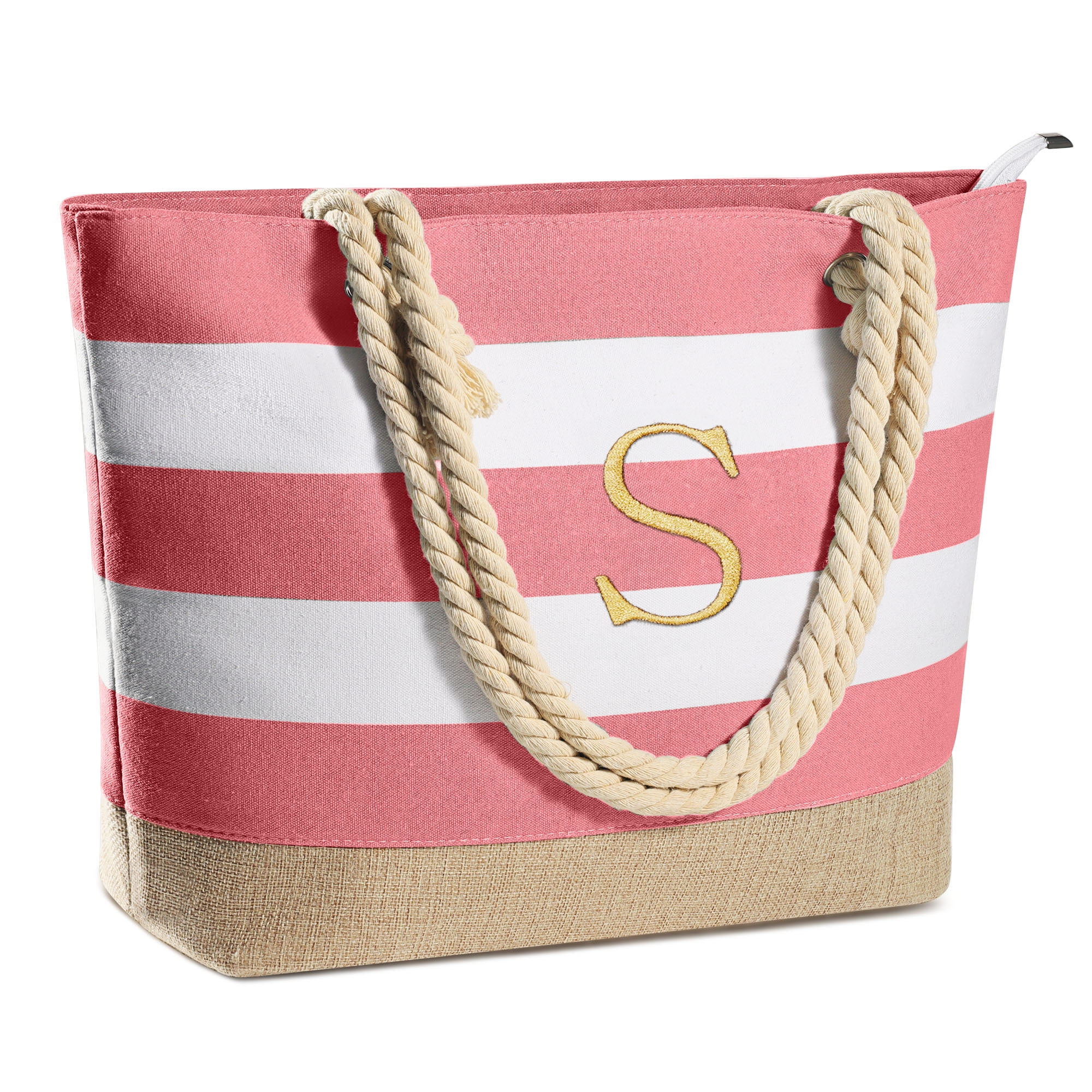 YOOLIFE Initial Canvas Waterproof Beach Tote Bag Zipper Personalized ...