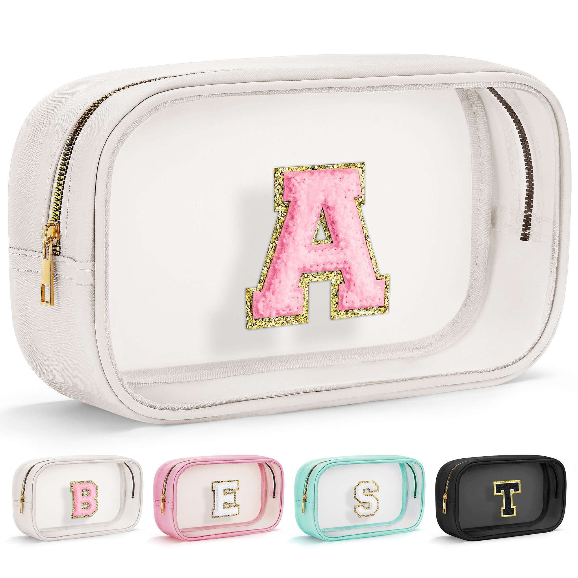 YOOLIFE Initial Make Up Bag Travel Toiletry Bag, Clear Makeup Bag ...