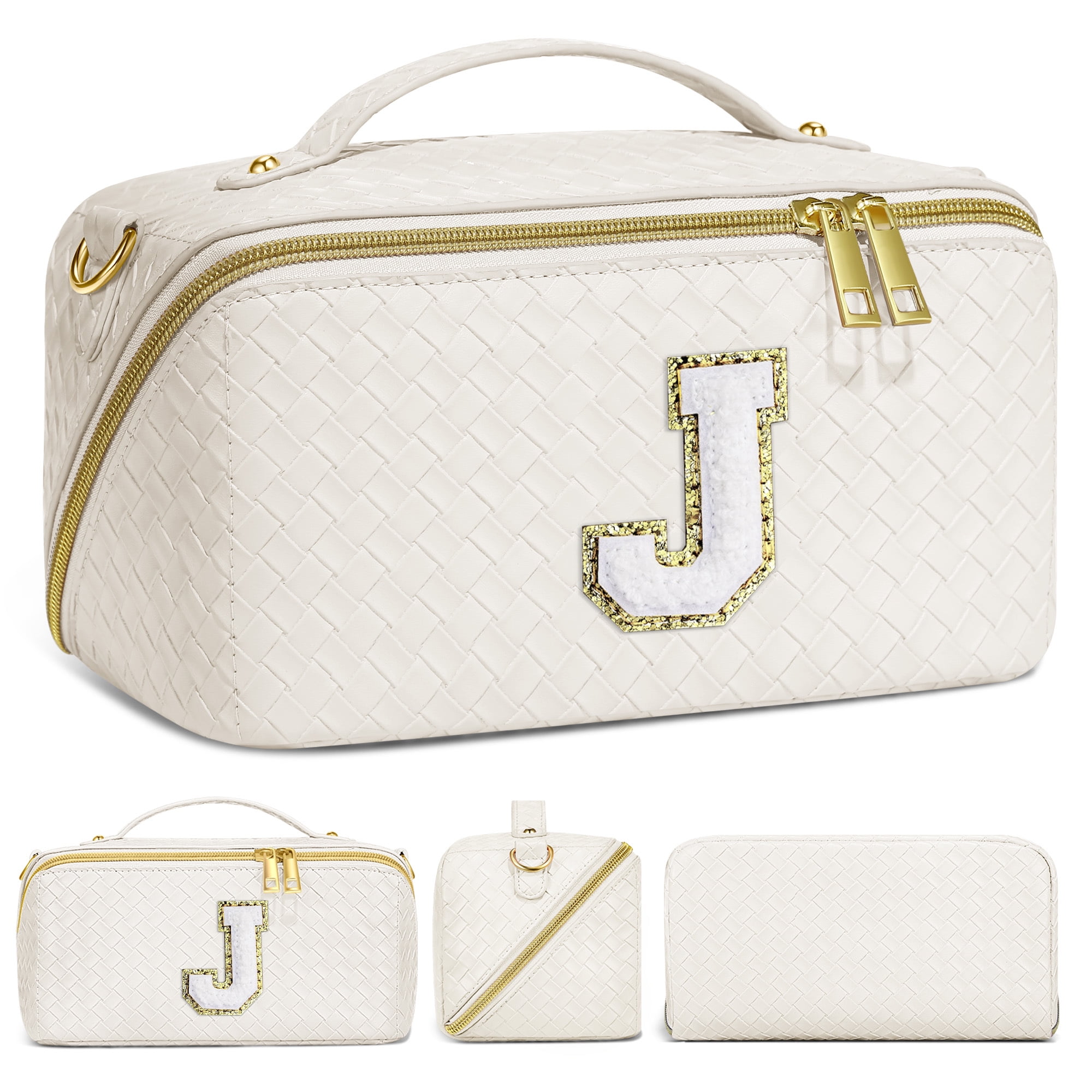 YOOLIFE Initial Makeup Bag Cosmetic Bag, Monogram Travel Makeup Bag ...