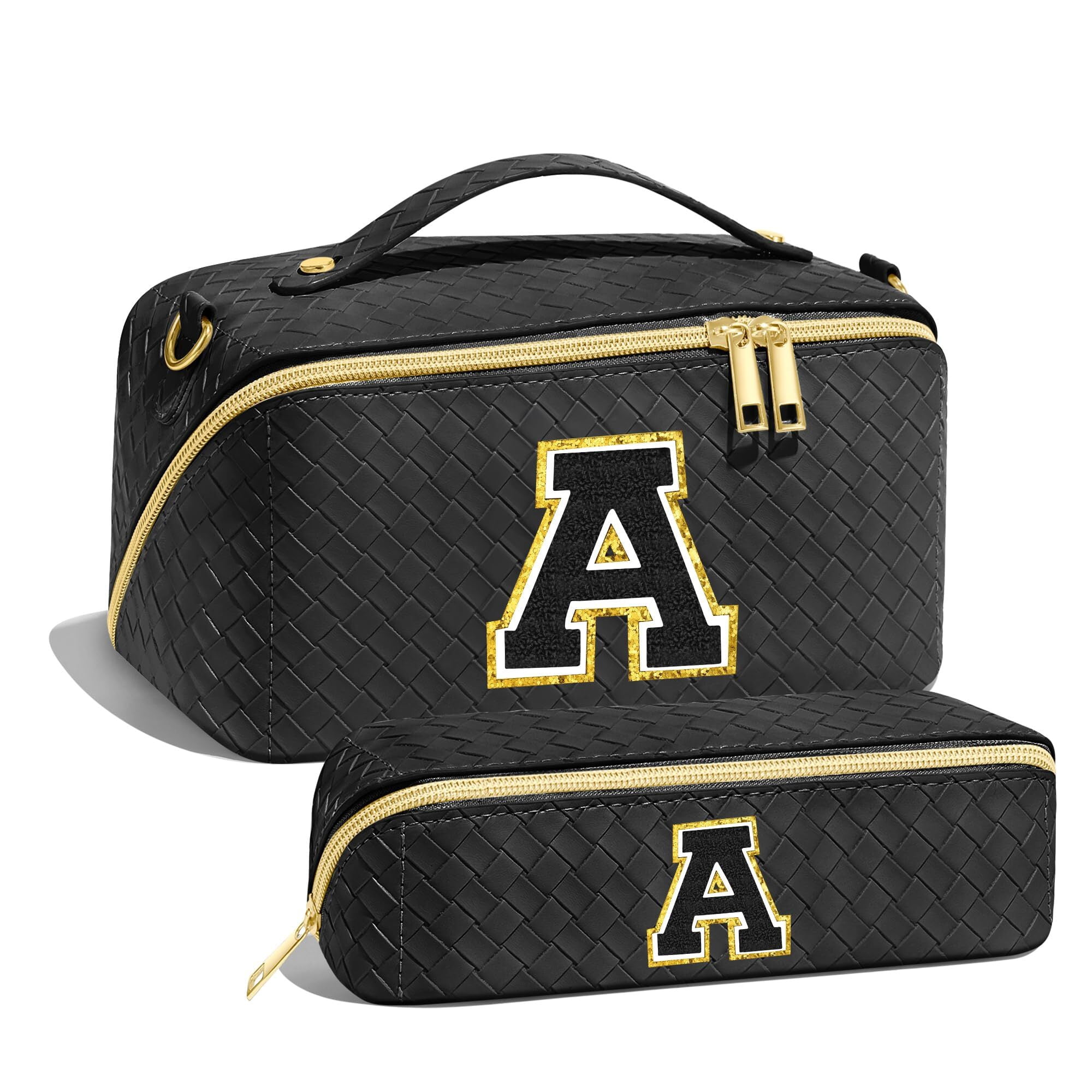 YOOLIFE Initial Makeup Bag Cosmetic Bag, Monogram Travel Makeup Bag ...