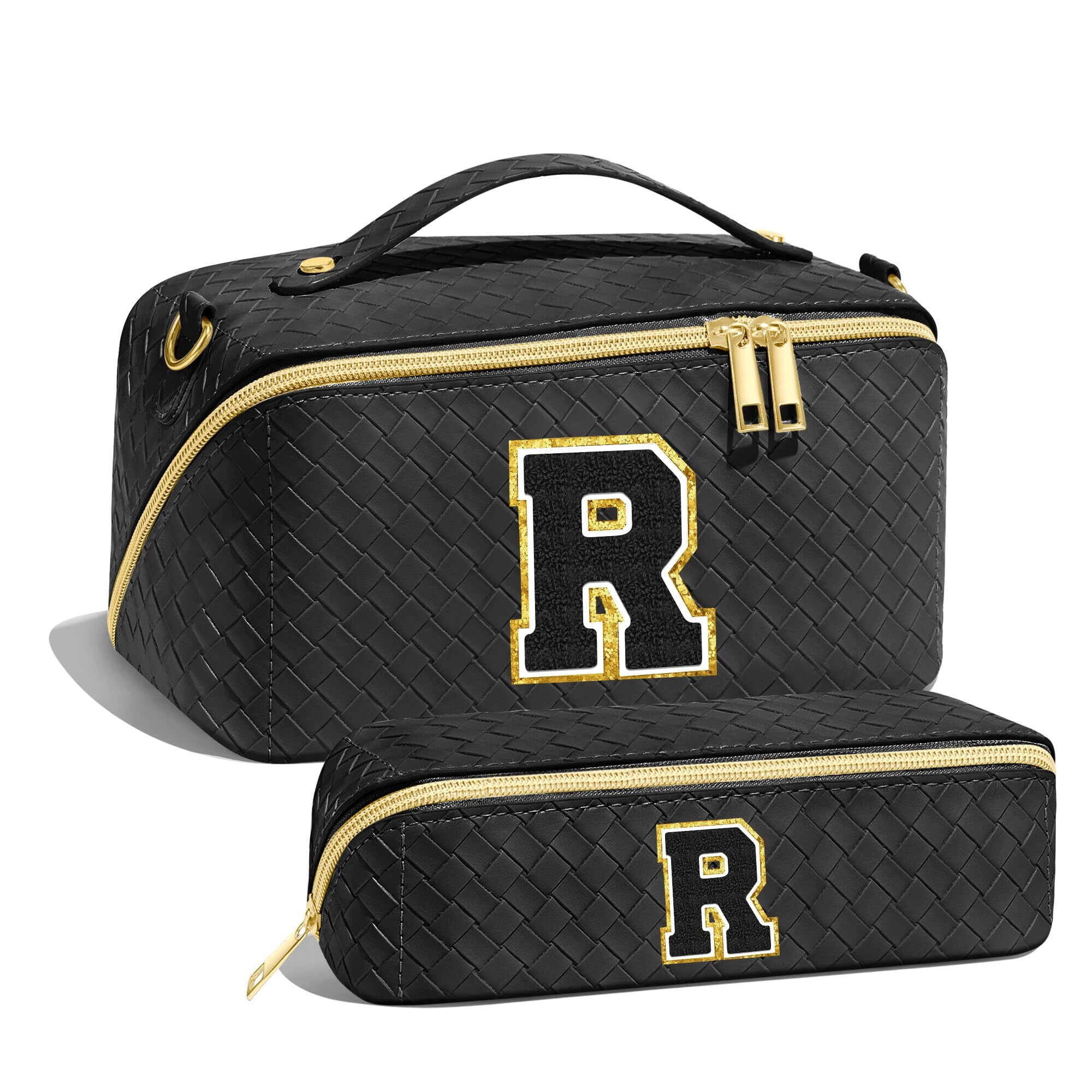 YOOLIFE Initial Makeup Bag Cosmetic Bag, Monogram Travel Makeup Bag ...