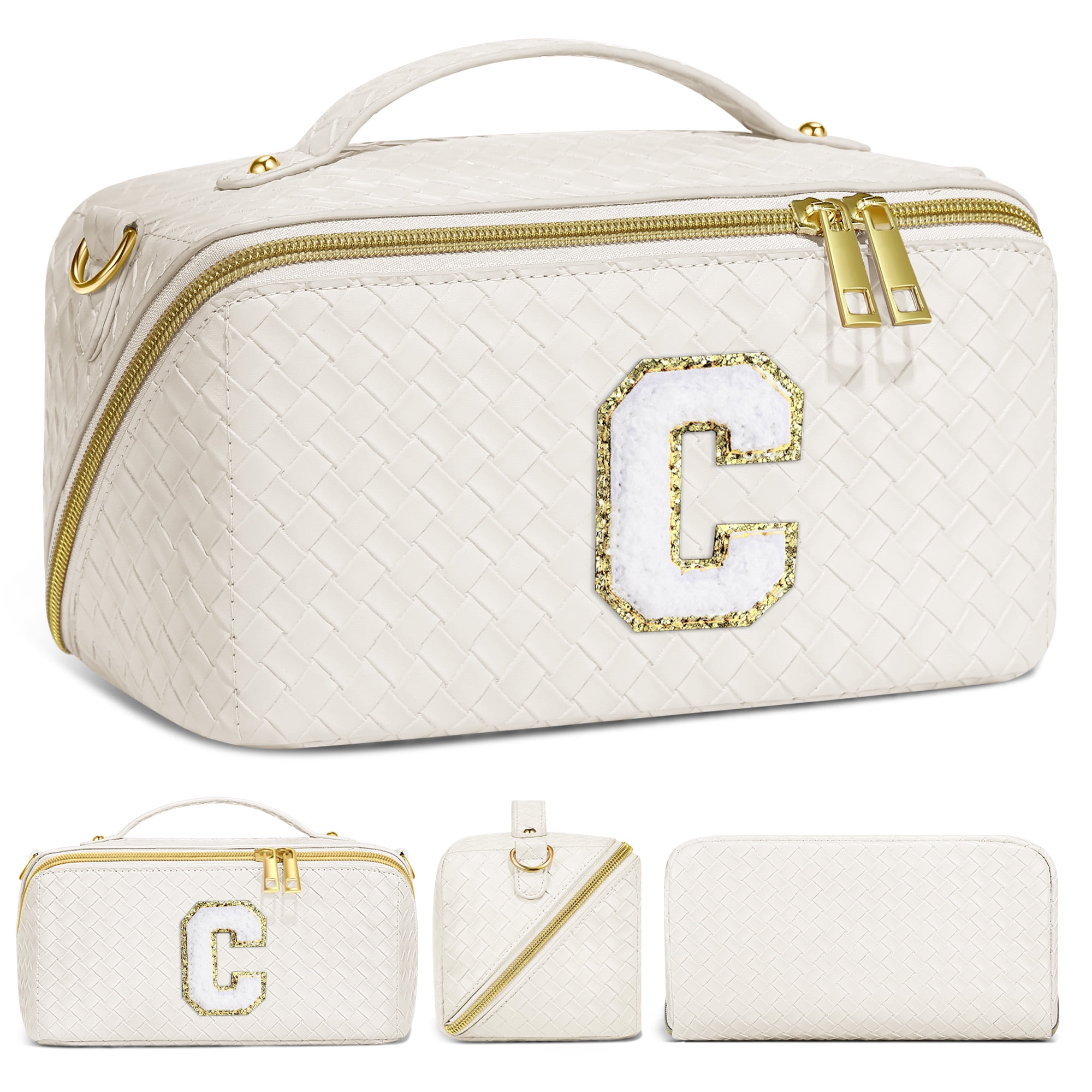 YOOLIFE Initial Makeup Bag Cosmetic Bag, Monogram Travel Makeup Bag ...