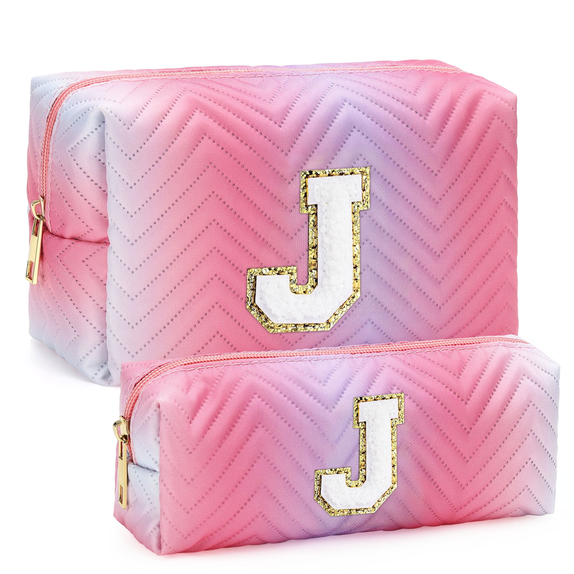 YOOLIFE Initial Makeup Bag, Travel Cosmetic Bag Cute Pink Makeup Bag ...