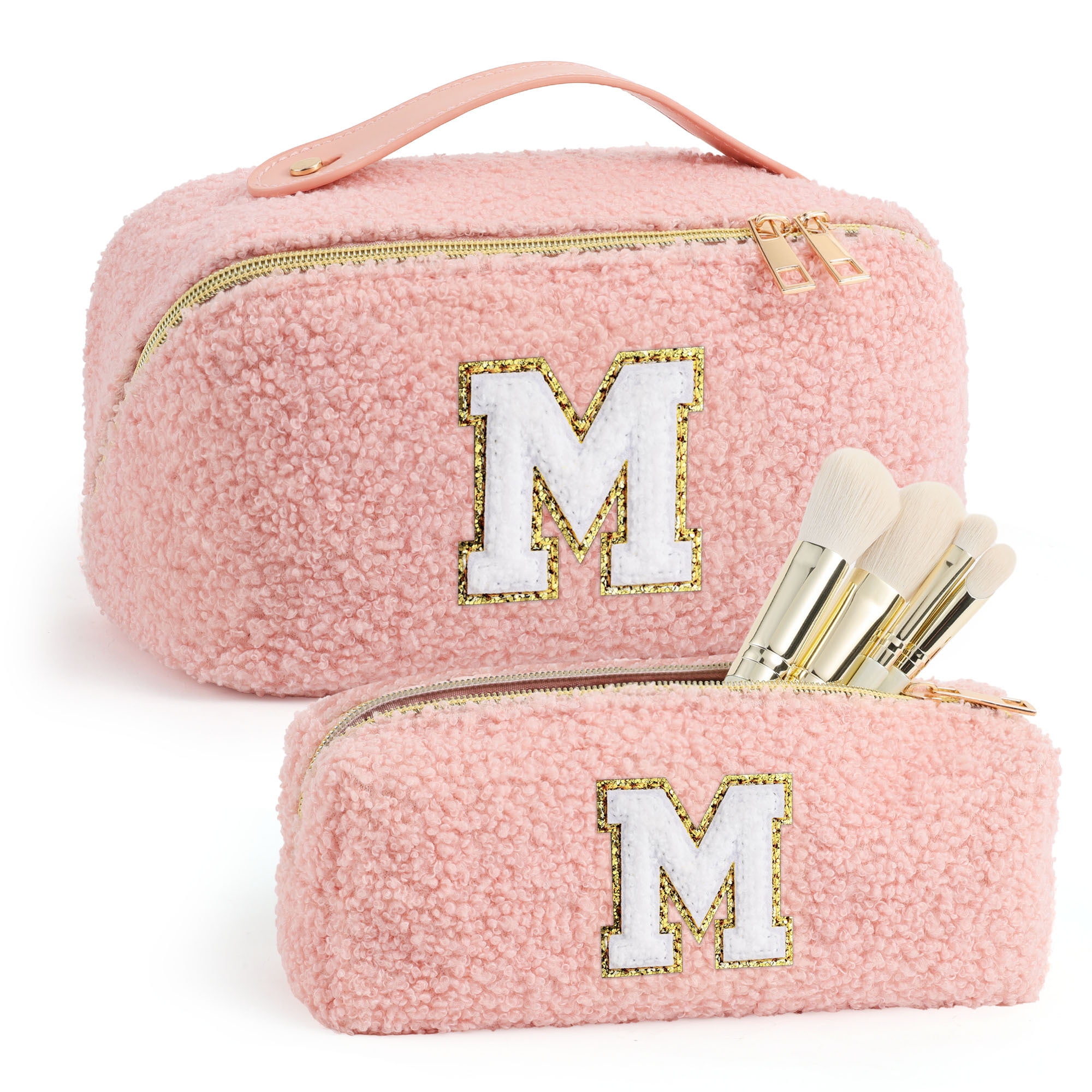 YOOLIFE Teddy Fleece Makeup Bag Gifts for Women 2 Initial Travel ...