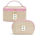 Yoolife Woven Makeup Bag Ts For Women Initial Travel Pouch Checkered Make Up Bag Cosmetic Bag