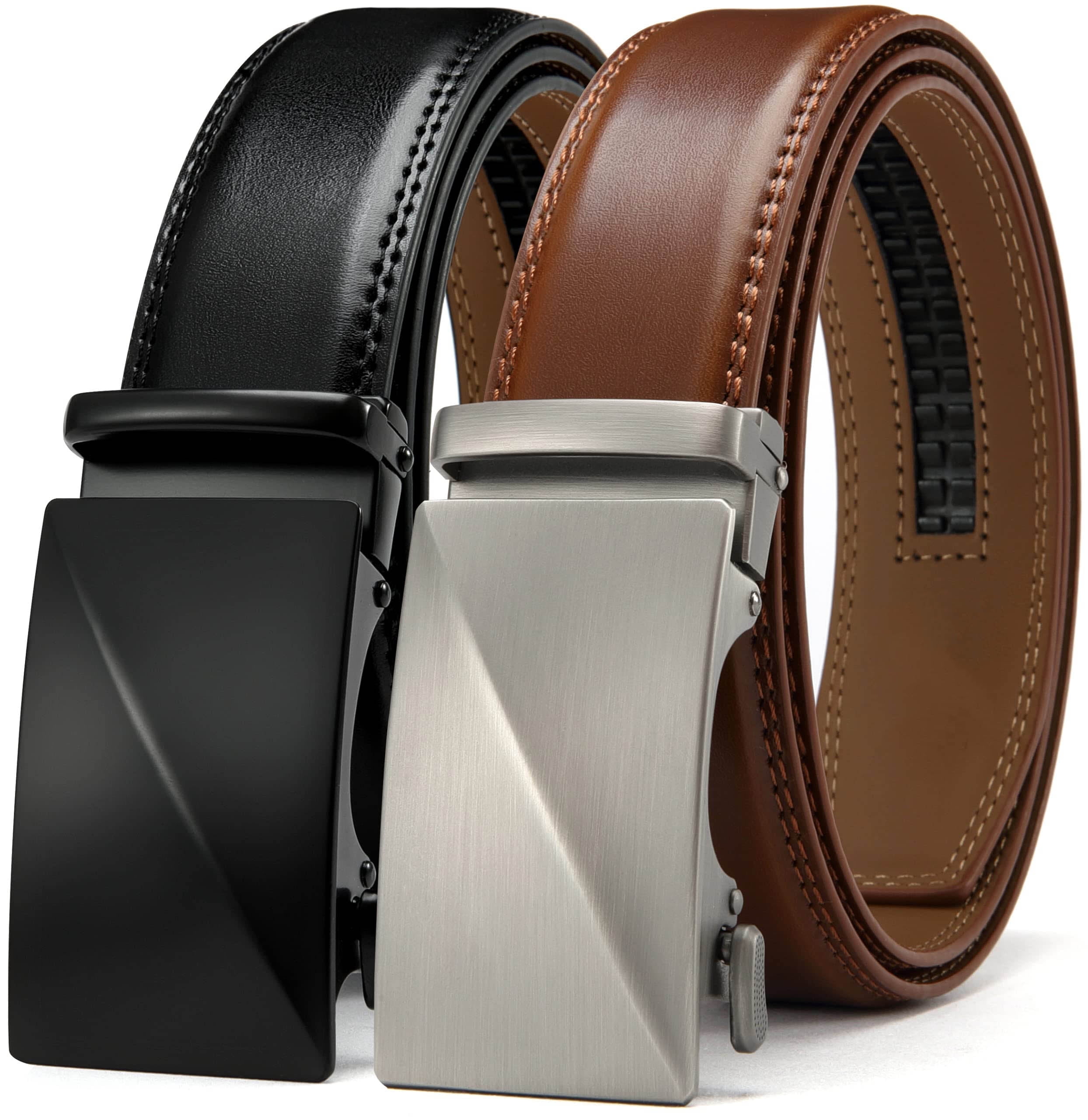 YOORAN Men's Belt, 2 Pack Ratchet Belts Adjustable 13/8" Genuine ...