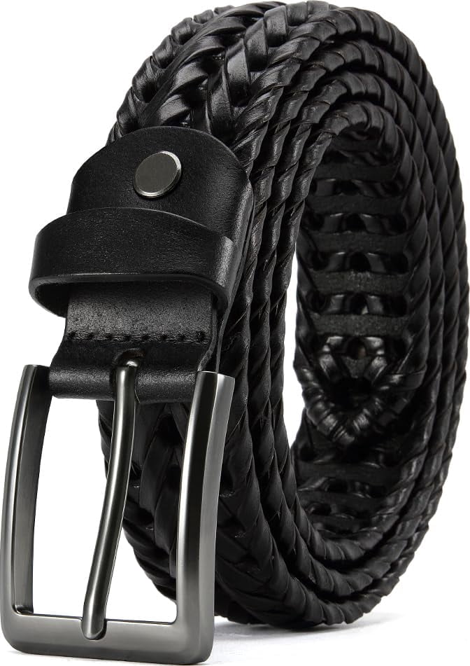 YOORAN Men's Leather Braided Belt Golf Belt 1 3/8" Braided Belt Casual ...