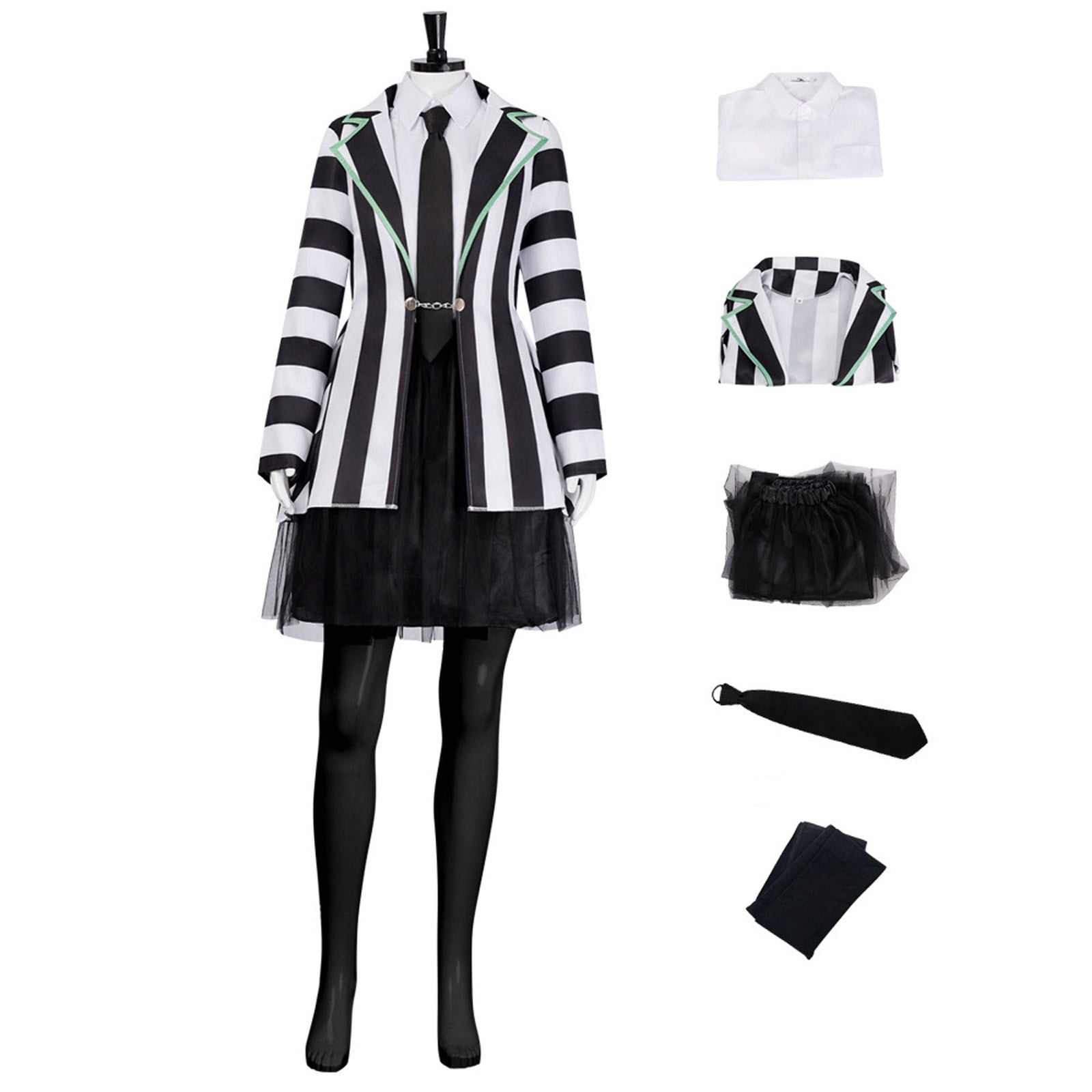 YOOZIO Black Beetlejuice Striped Jumpsuit Costume Spooky Halloween ...