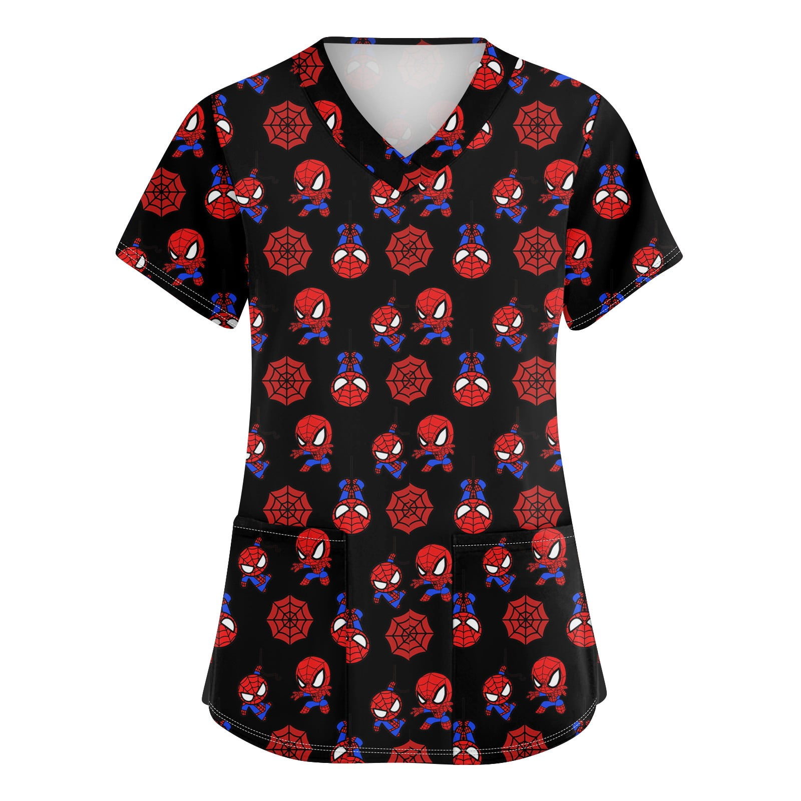 YOOZIO Black Spidey And His Amazing Friends Printed Scrub Tops Women ...
