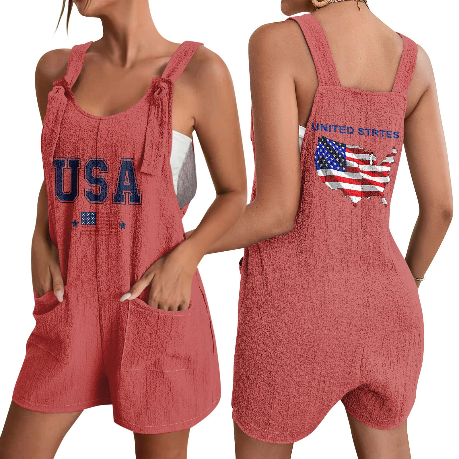 YOOZIO Dark Blue 4Th Of July Capri Rompers for Women Plus Size ...