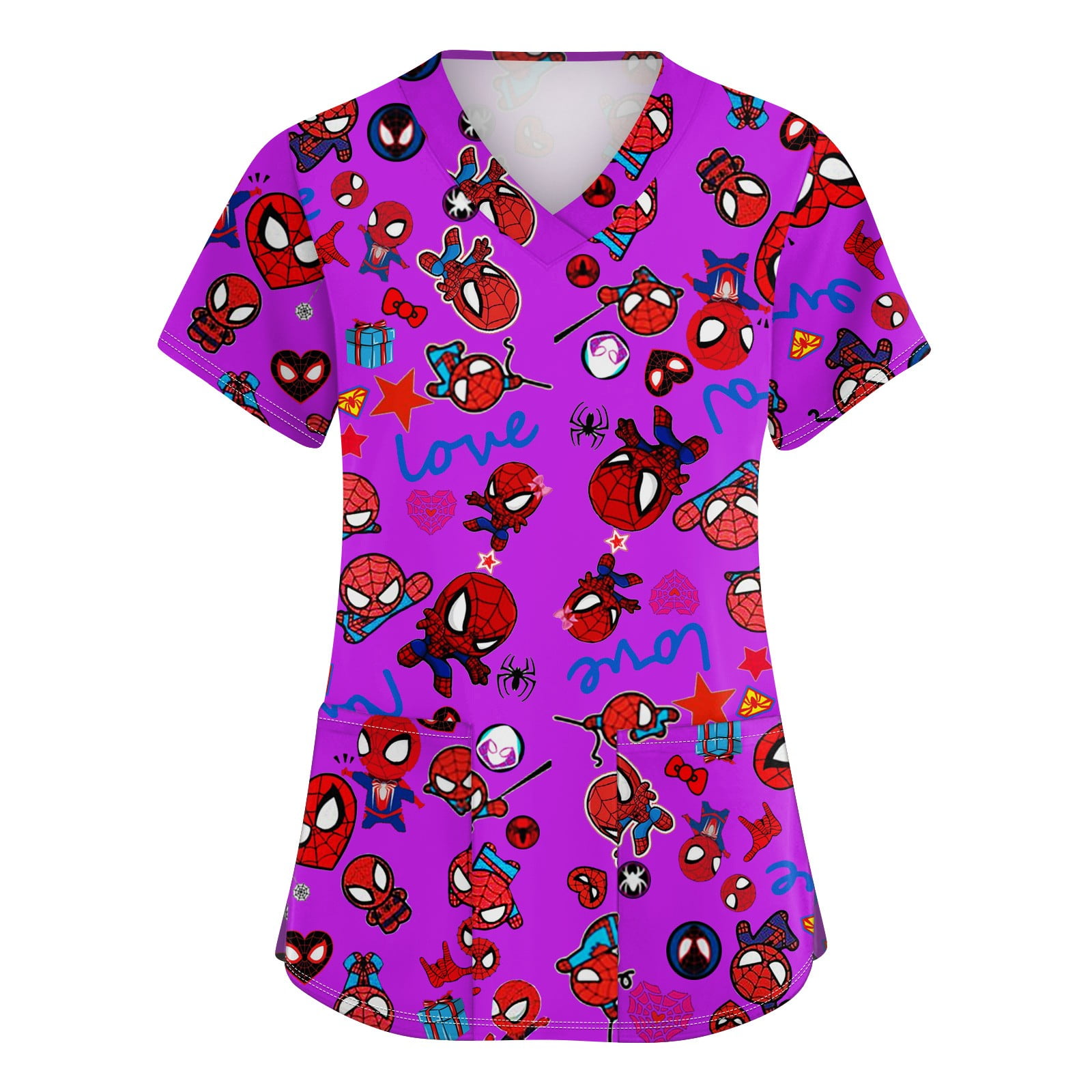 YOOZIO Dark Purple Amazing Spider-Hero Medical Scrub Top Unisex Style ...