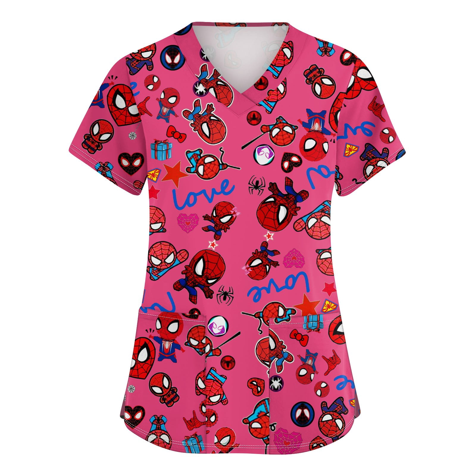 YOOZIO Hot Pink Amazing Spider-Hero Medical Scrub Top Unisex Style ...
