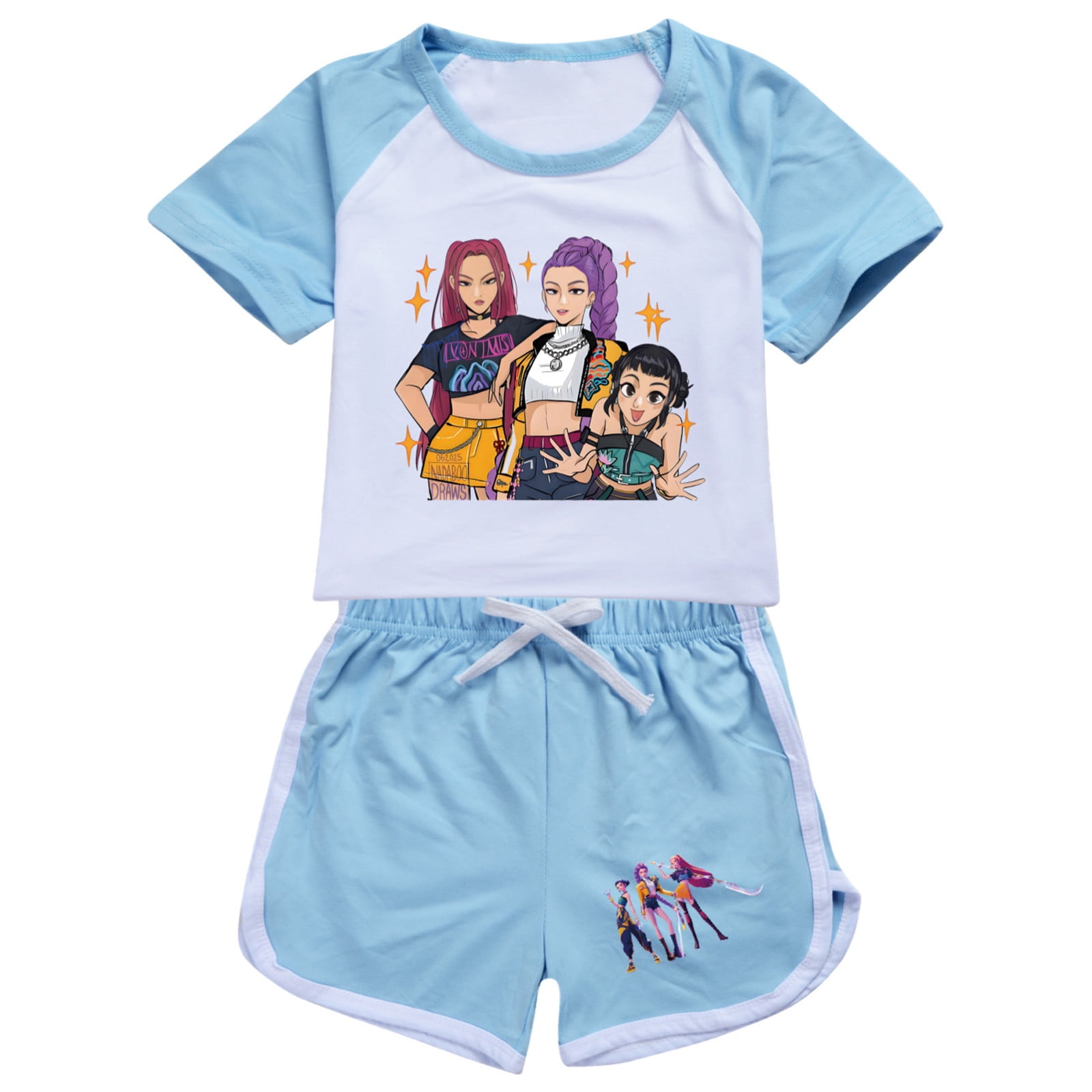 YOOZIO Light Blue Huntrix T Shirt Kpop Demon Hunters Sport Suits Rumi ...