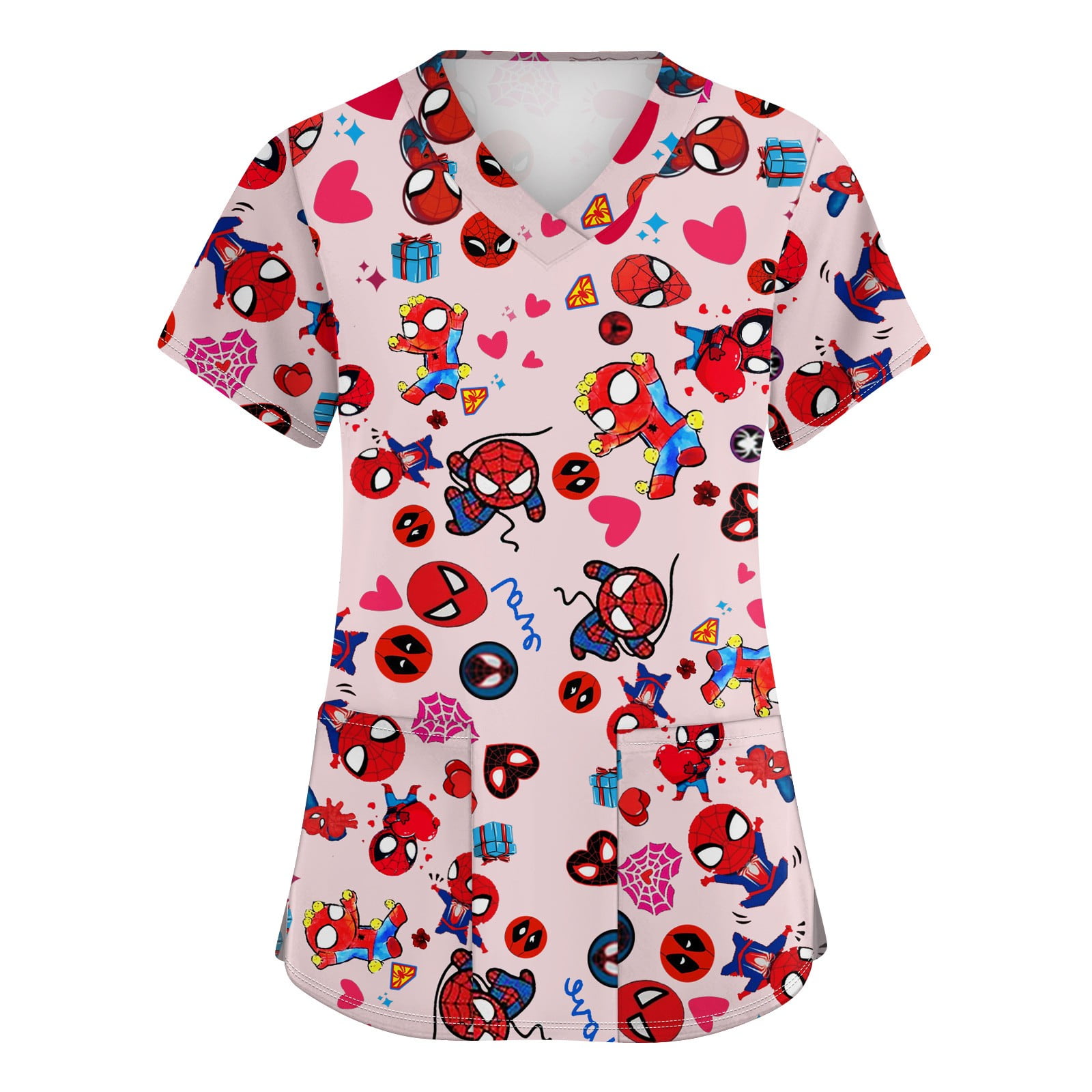 YOOZIO Light pink Spidey And His Amazing Friends Printed Scrub Tops ...