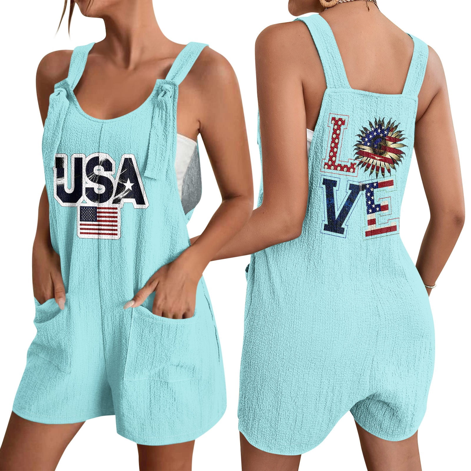 YOOZIO Navy Overalls for Women Womens American Flag Overalls Shorts ...