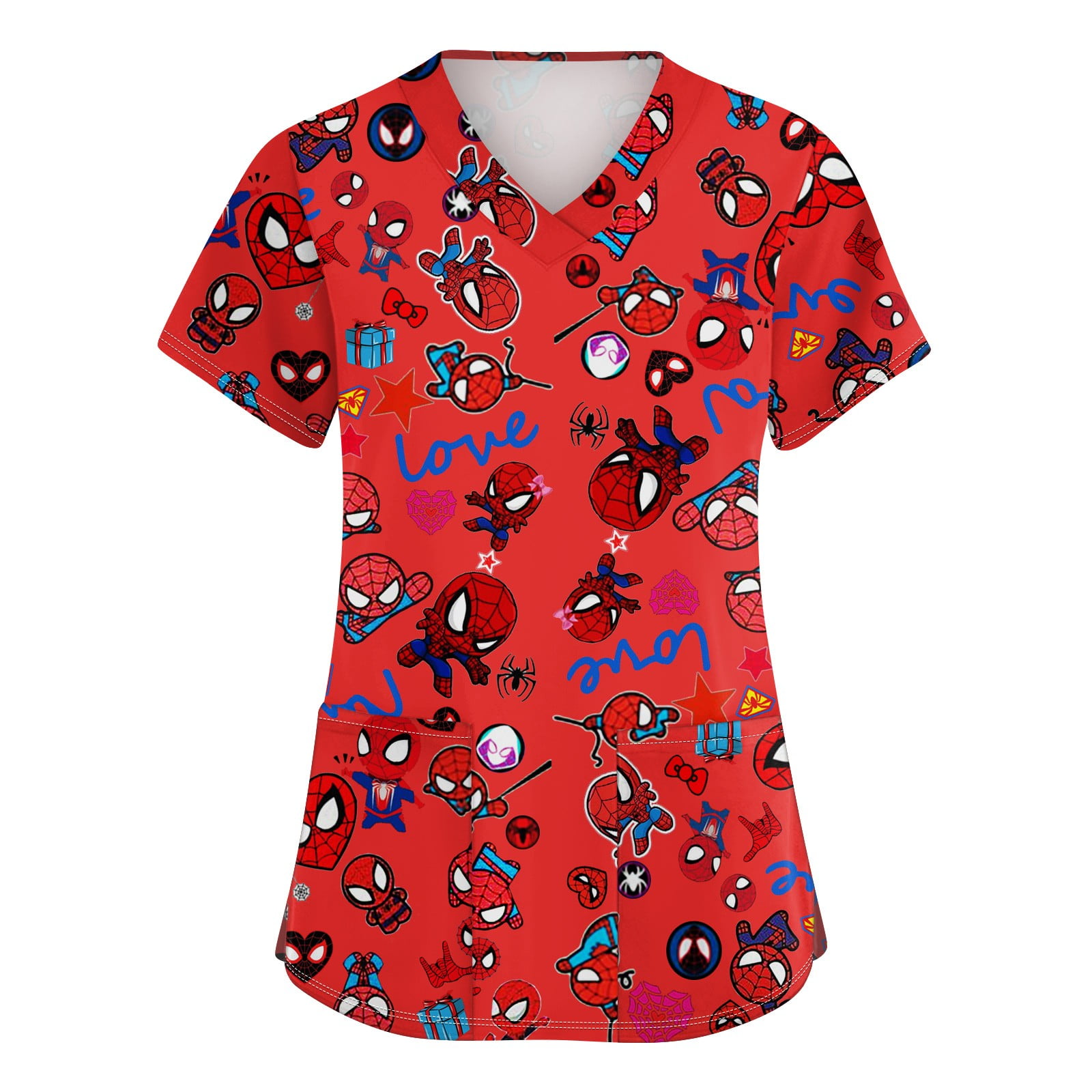 YOOZIO Red Amazing Spider-Hero Medical Scrub Top Unisex Style Shirt For ...