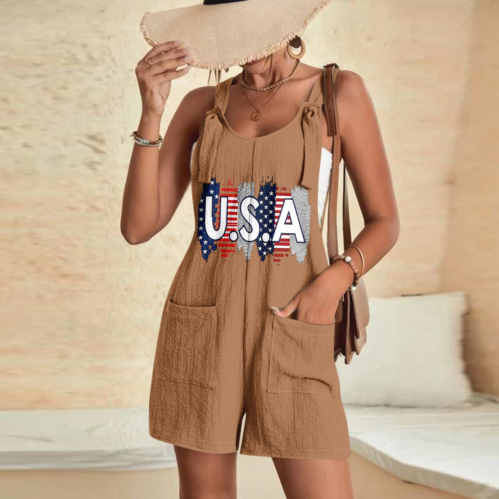 YOOZIO Sky Blue Overalls for Women Womens American Flag Overalls Shorts ...