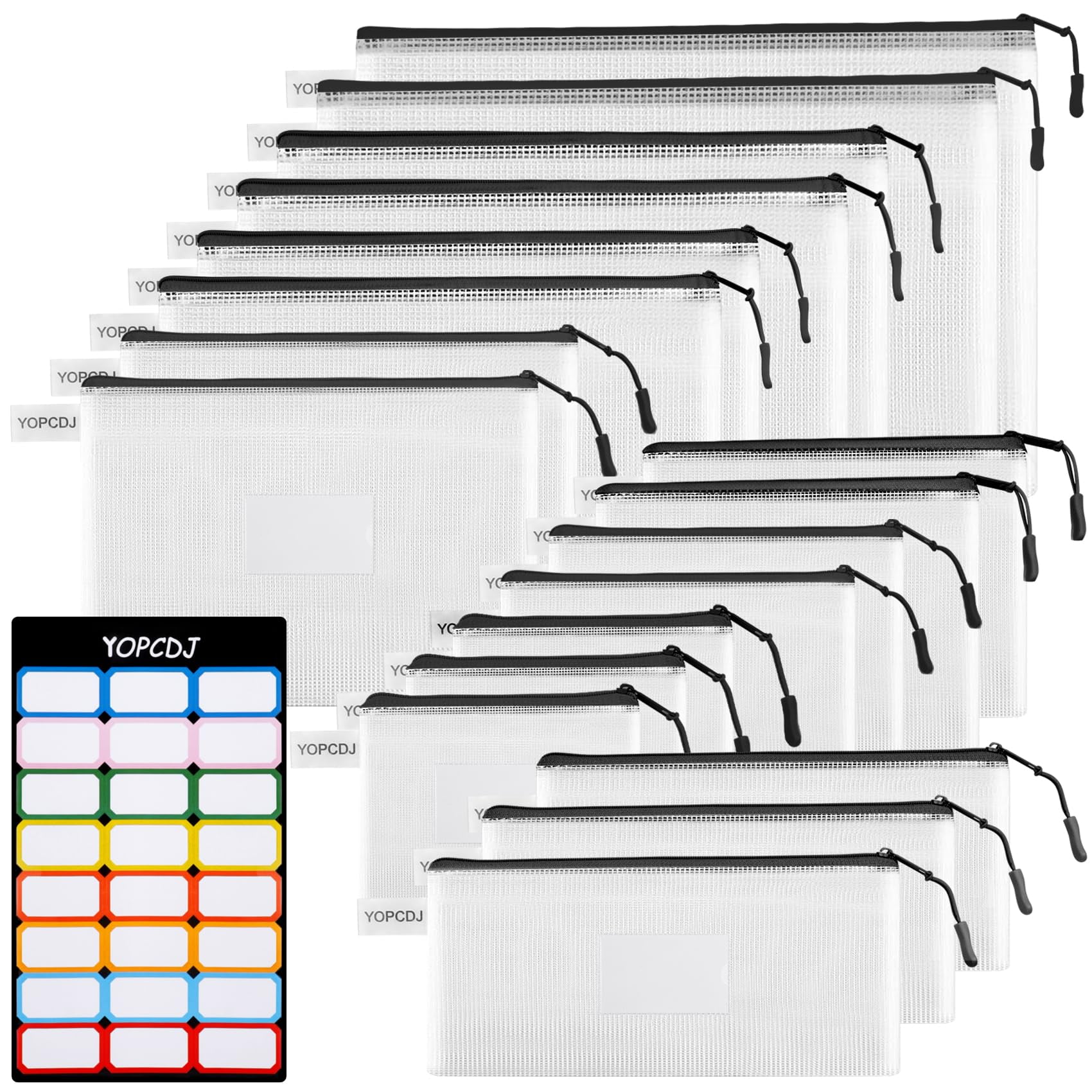 YOPCDJ 18 Pack 8 size Mesh zipper pouch bags, Zipper Bags with Label ...