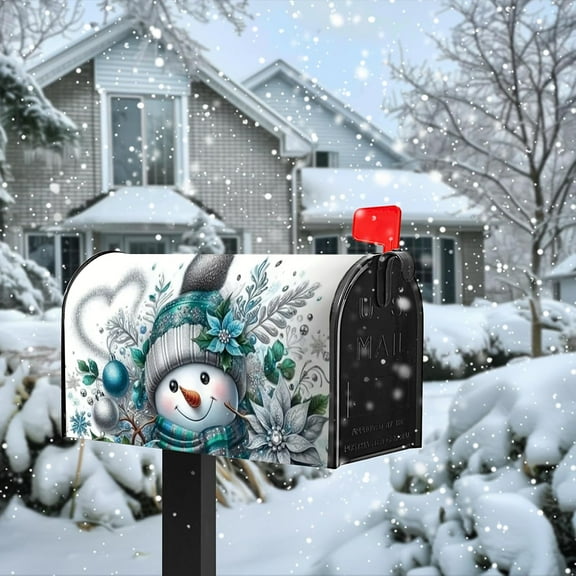Blue Winter Christmas Glitter Snowflakes Magnetic Mailbox Cover ...