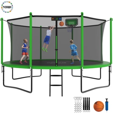 Jumpfly Trampoline 14FT for Kids and Adults with Basketball Hoop,Safety ...