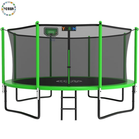 JERFIT 14ft Trampoline with Basketball Hoop & Safety Net, Double-Sided ...