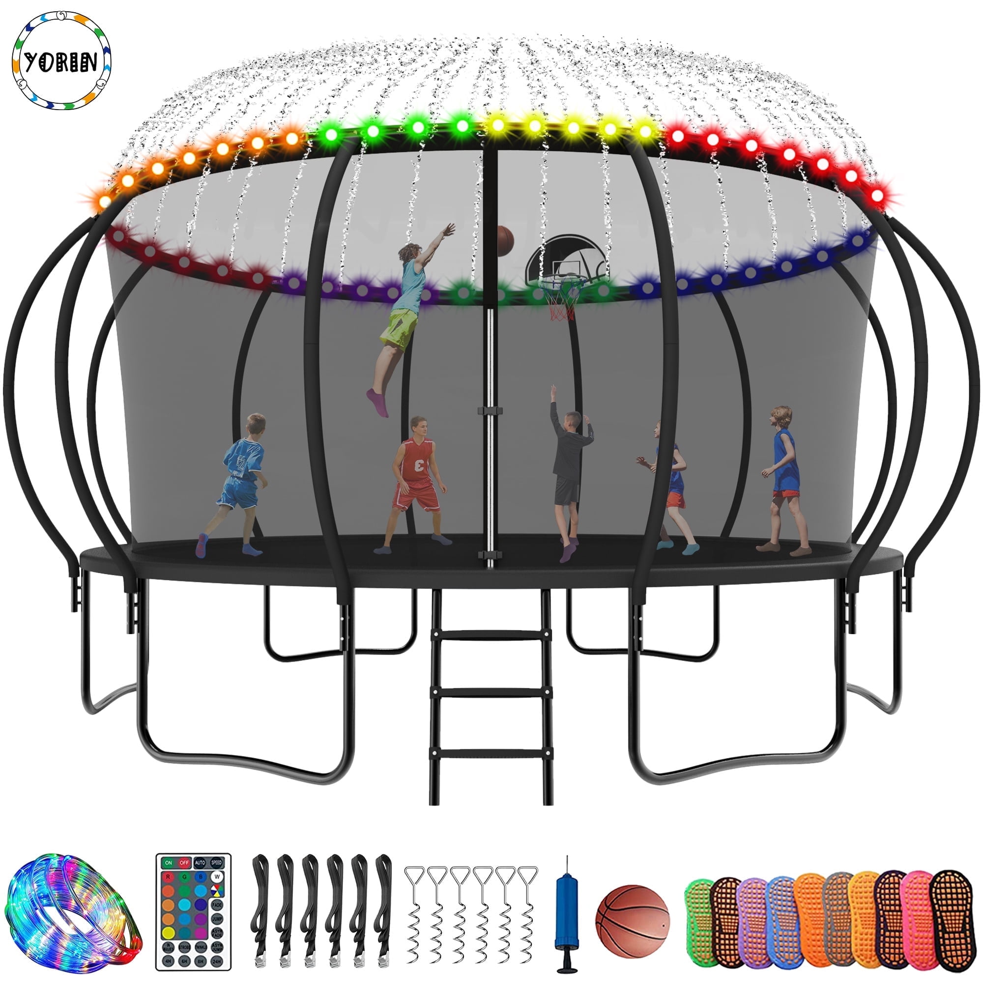 YORIN Trampoline, 16FT Trampoline with Enclosure Net, 1500LBS ...